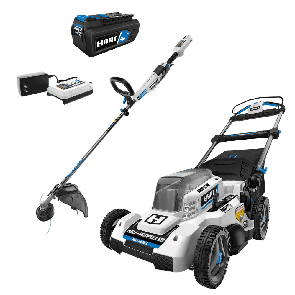 HART 40-Volt 20" Brushless Self Propelled Mower with 40-Volt Trimmer (2 ...