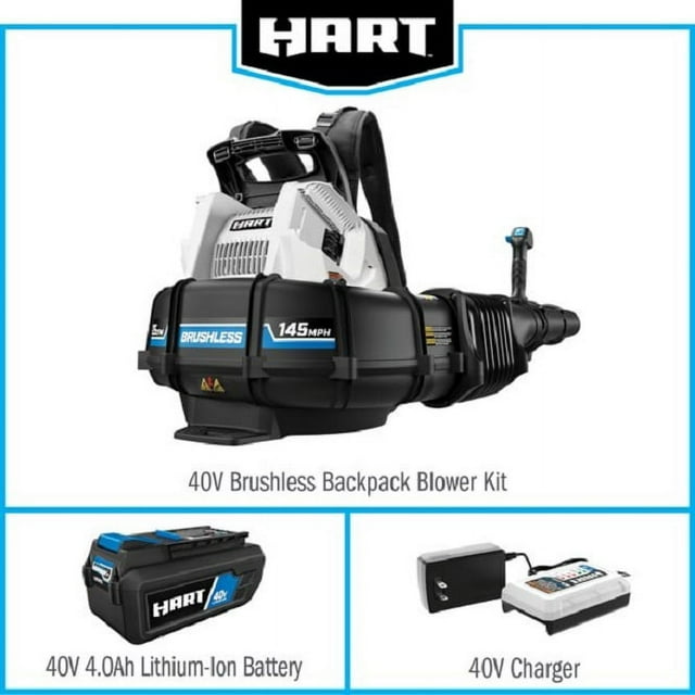 HART 40-Volt Cordless Brushless Backpack Blower Kit (1) 5.0Ah Lithium ...