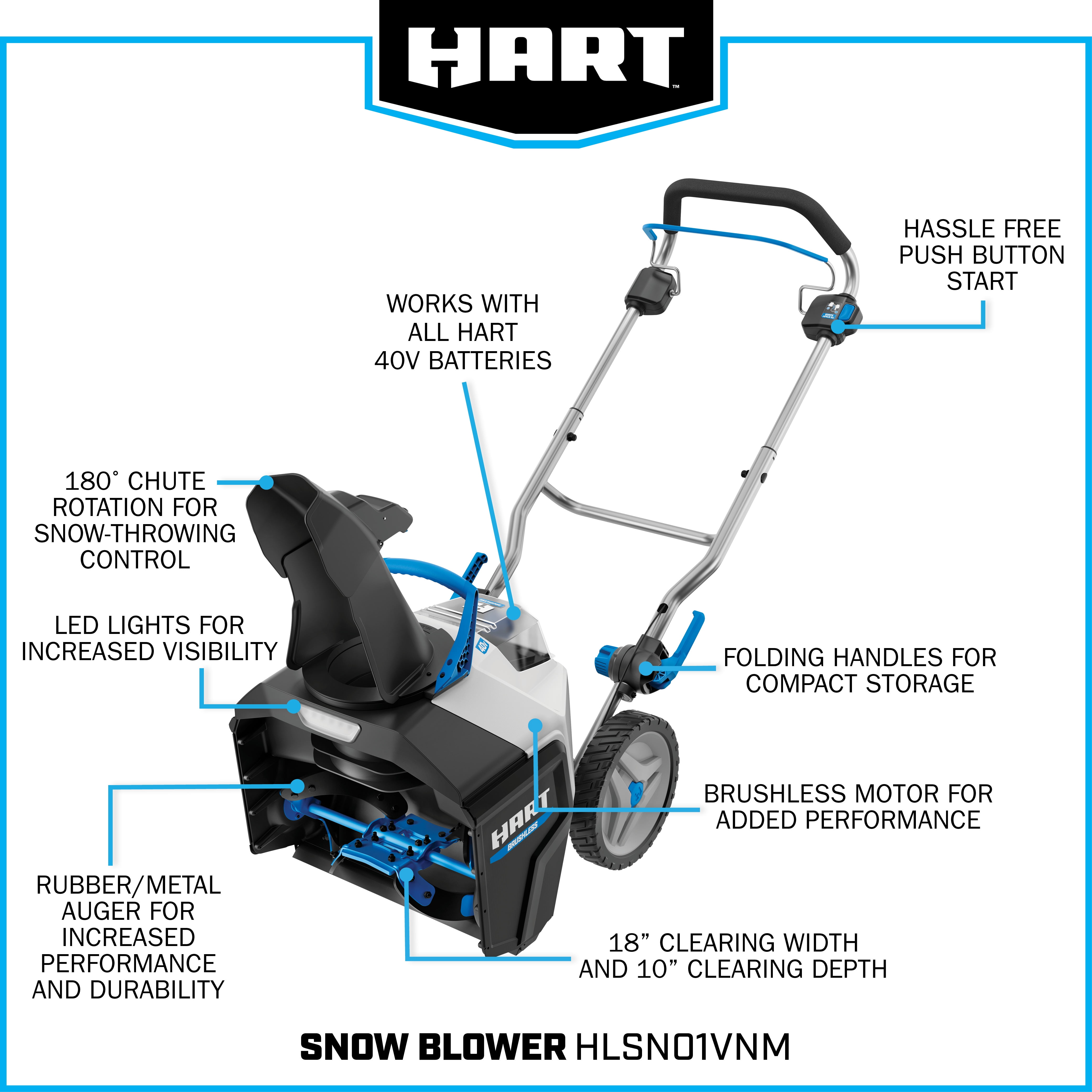 HART 40V 18" Snow Blower (Battery Not Included) - Walmart.com