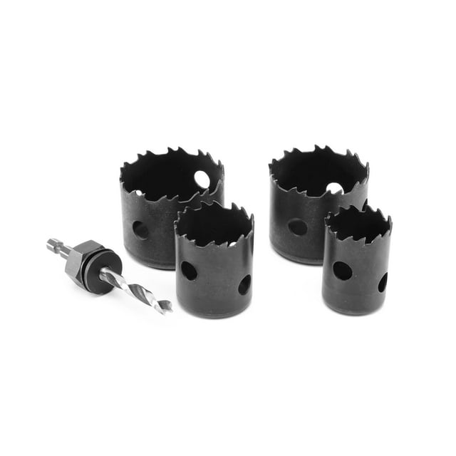HART 5-Piece Assorted Hole Saw Set with 1/4" Hex Shank Bit Tapered Brad ...