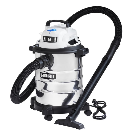 HART 6 Gallon 5 Peak HP Stainless Steel Wet/Dry Vacuum With 6-16 ...