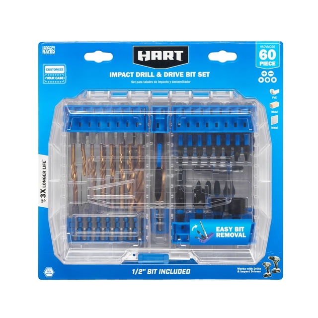 HART 60-Piece Impact Drill & Drive Bit Set with Modular Case - Walmart.com