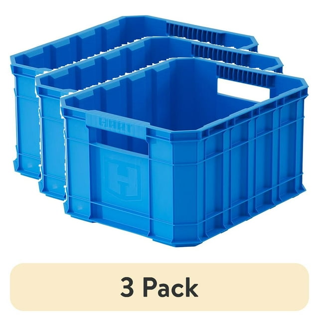 (3 pack) HART 8.5 Gallon Stackable Plastic Utility Crate, Blue ...