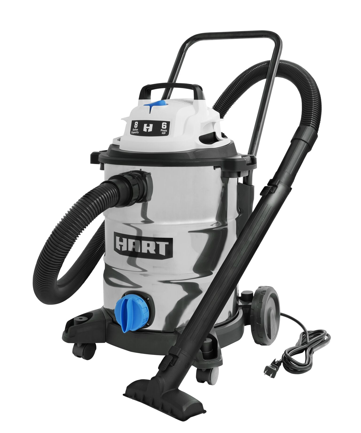 HART 8 Gallon 6 Peak HP Stainless Steel Wet/Dry Vacuum With Pet Nozzle ...