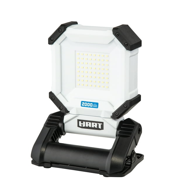 HART Rechargeable Work Light with Rotating Head and Spring-Loaded Clamp Mount, White, 2000 ...