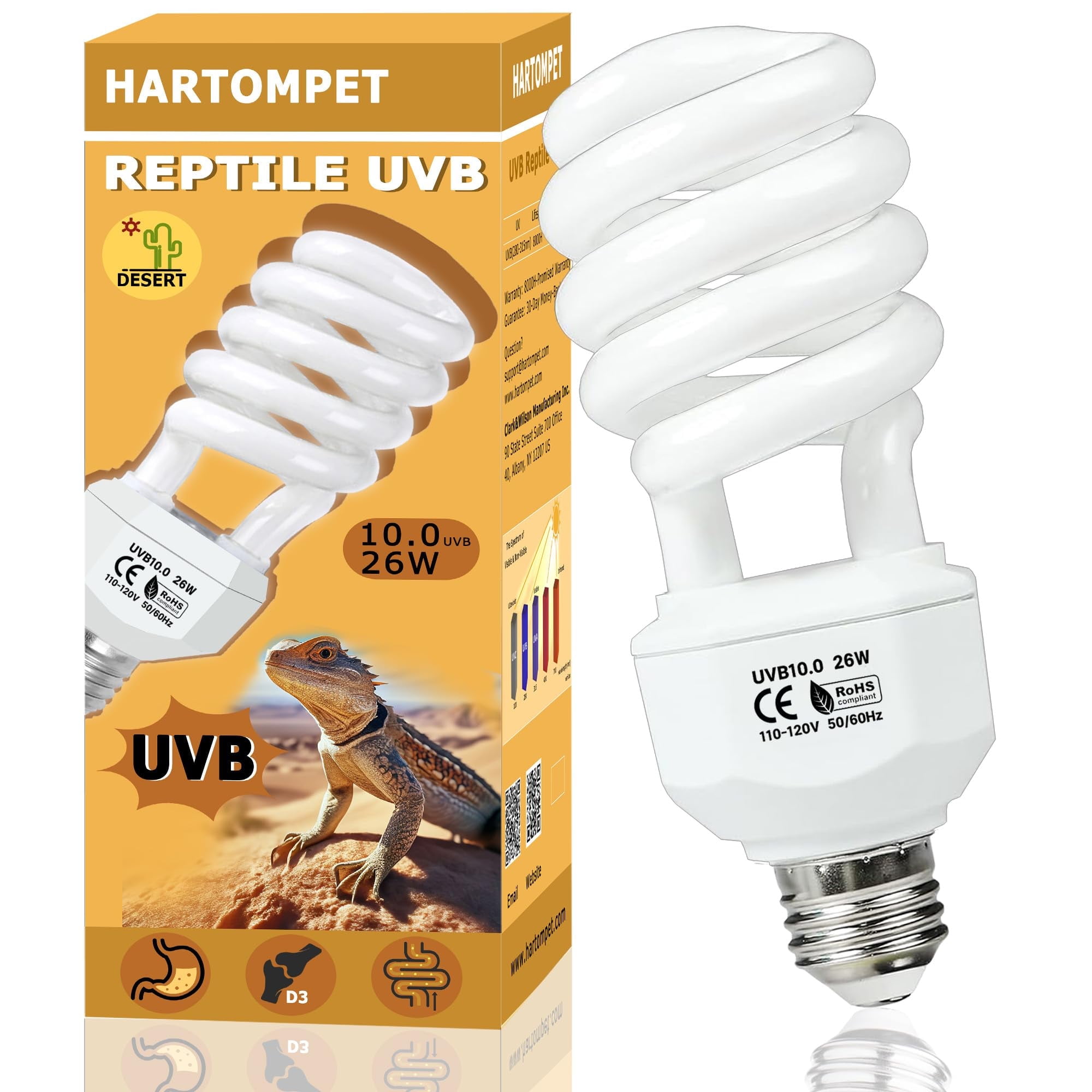 HARTOMPET UVB 10.0 Reptile Light 26W, Compact Fluorescent Coil Lamp for ...