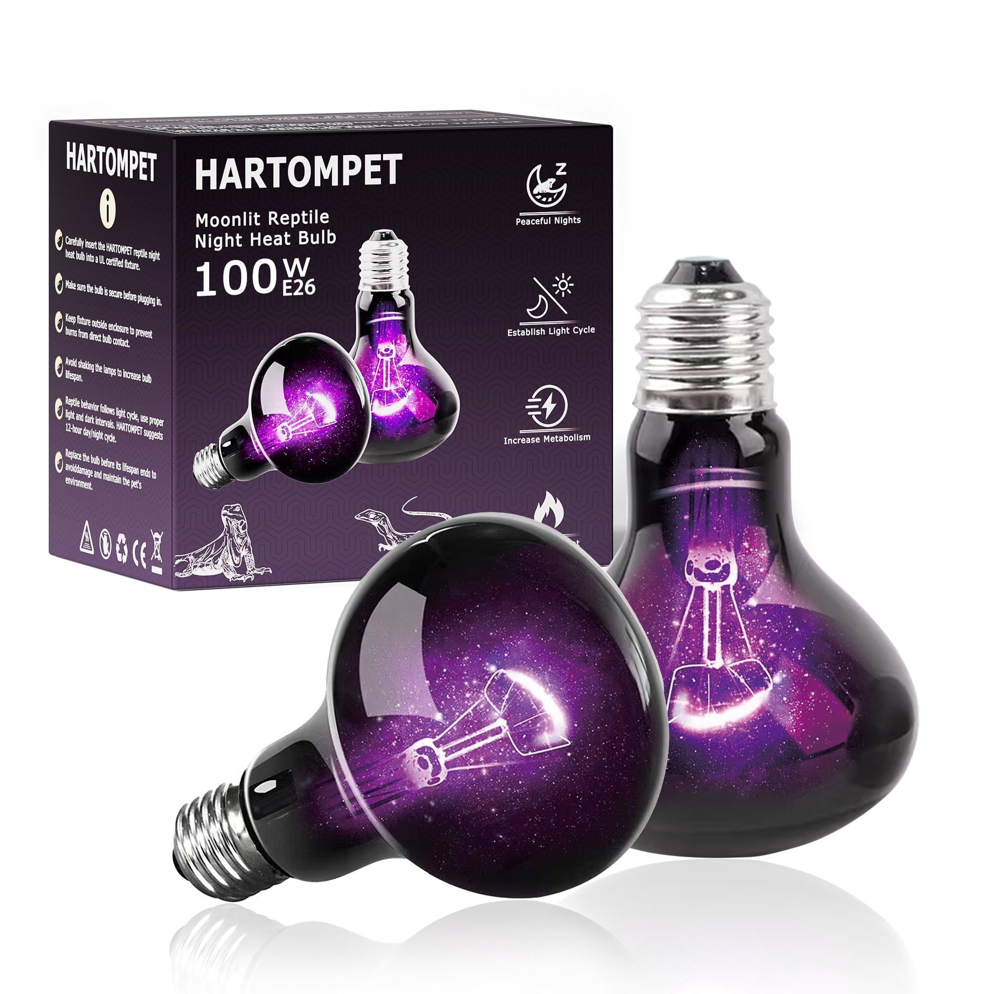 HARTOMPET 100W Reptile Night Light Bulb - UVA Heat Lamp - Simulate ...