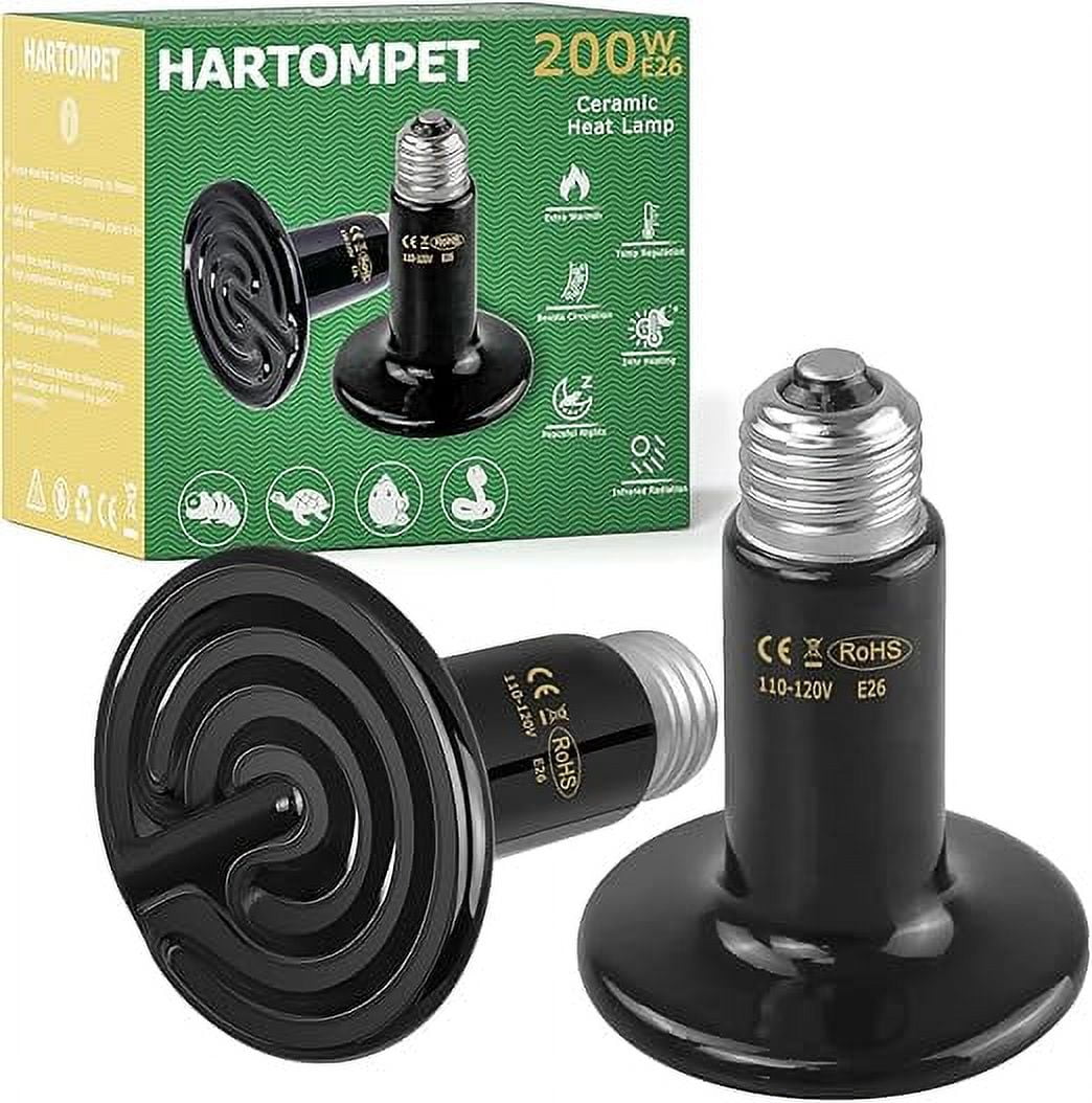 HARTOMPET 200W Ceramic Heat Emitter - Black Reptile Heat Bulb ...