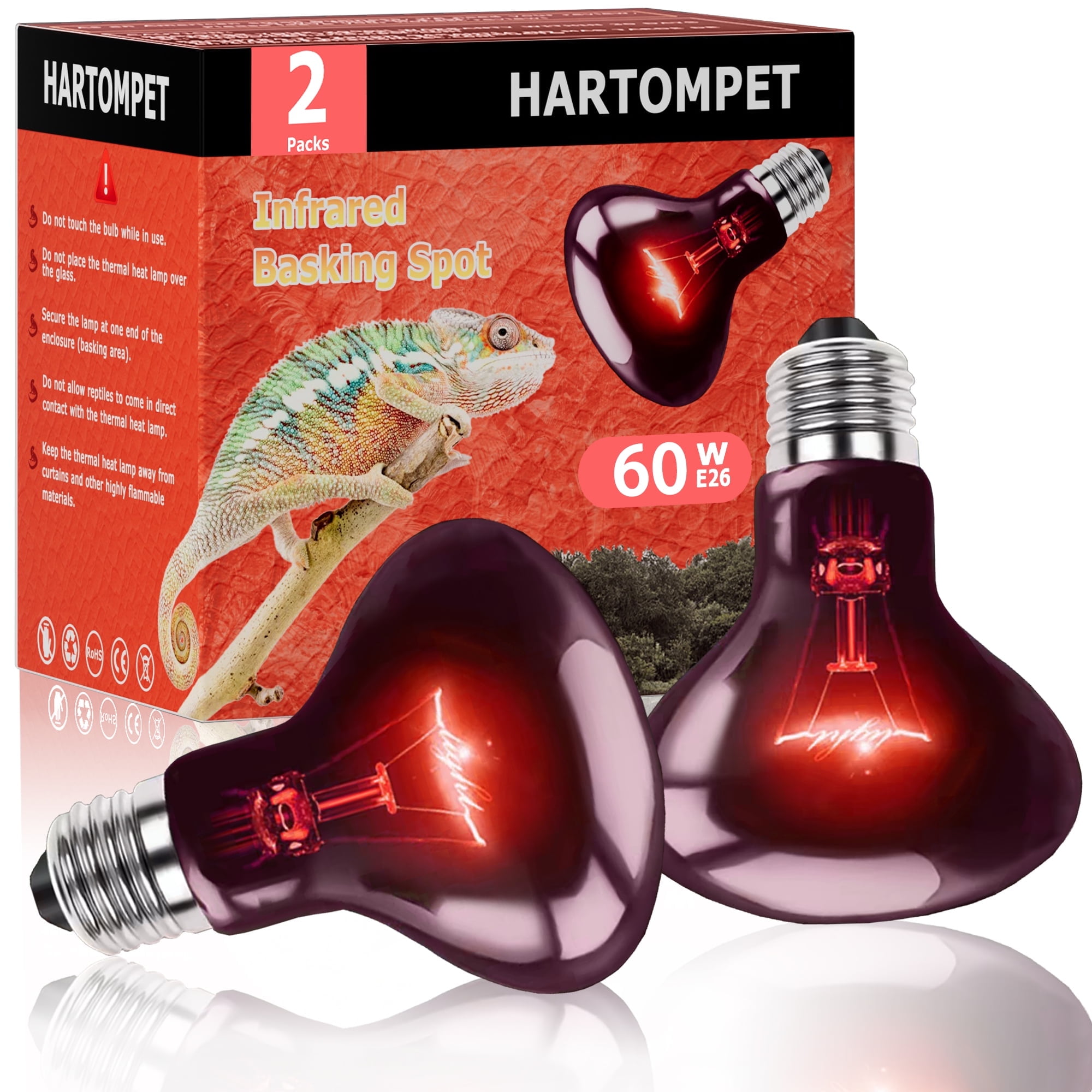 HARTOMPET 60W Infrared Red Heat Lamp – Basking Bulb for Reptiles ...