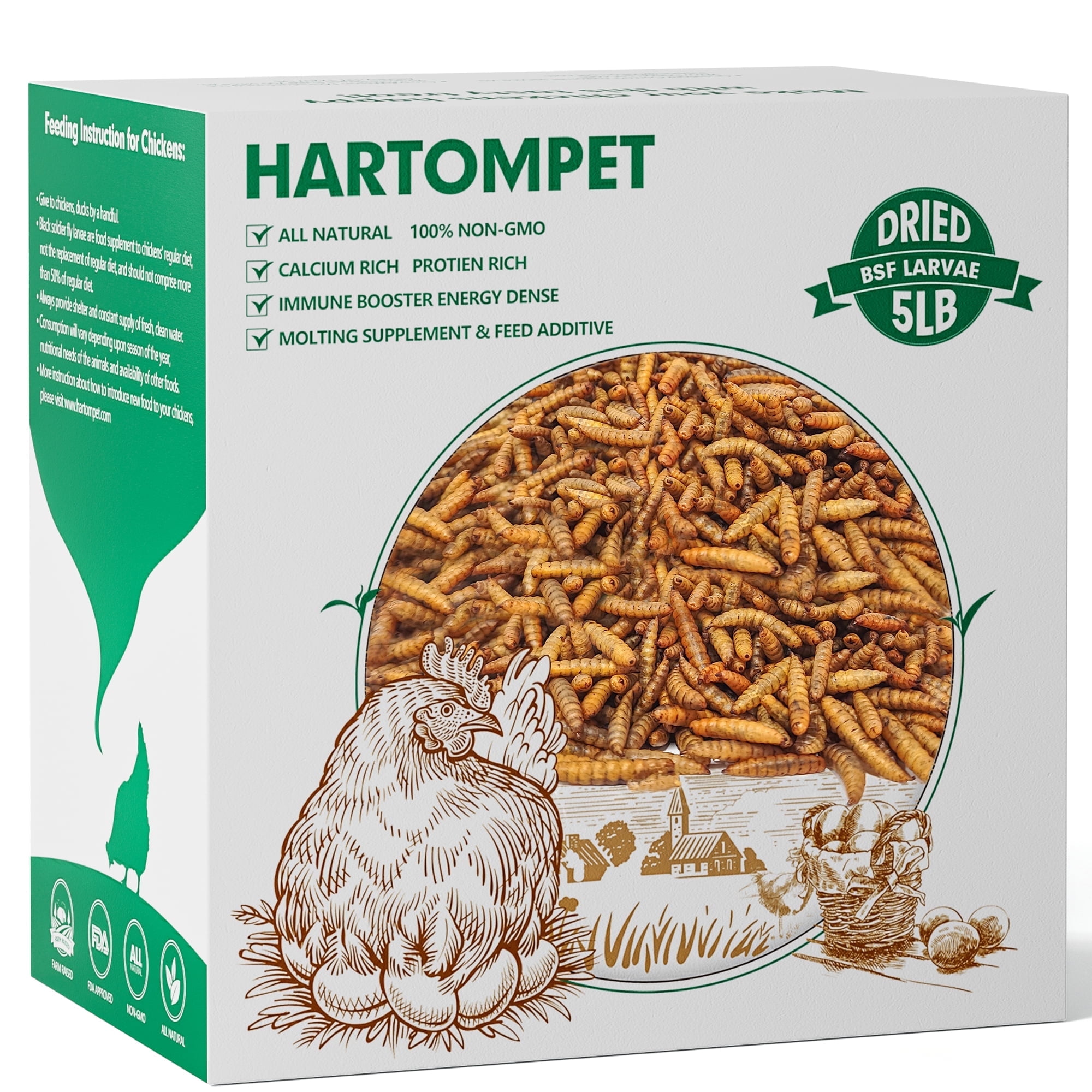 HARTOMPET Dried BSF Larvae 5LB - Non-GMO Poultry Boost,85x Richer in ...