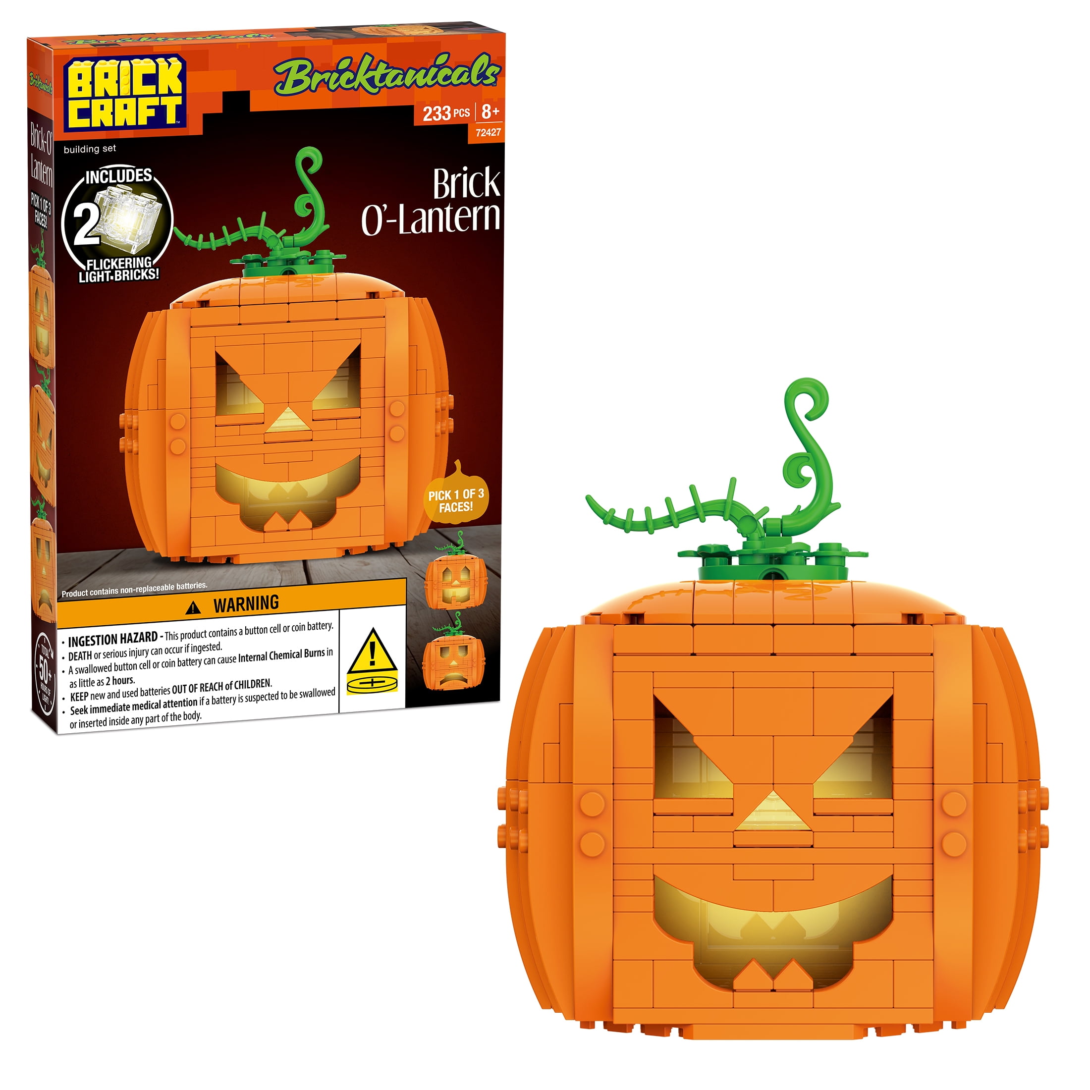 Brickcraft, Brick-O‚Äô-Lantern Building Kit, 233 pcs, Halloween display ...