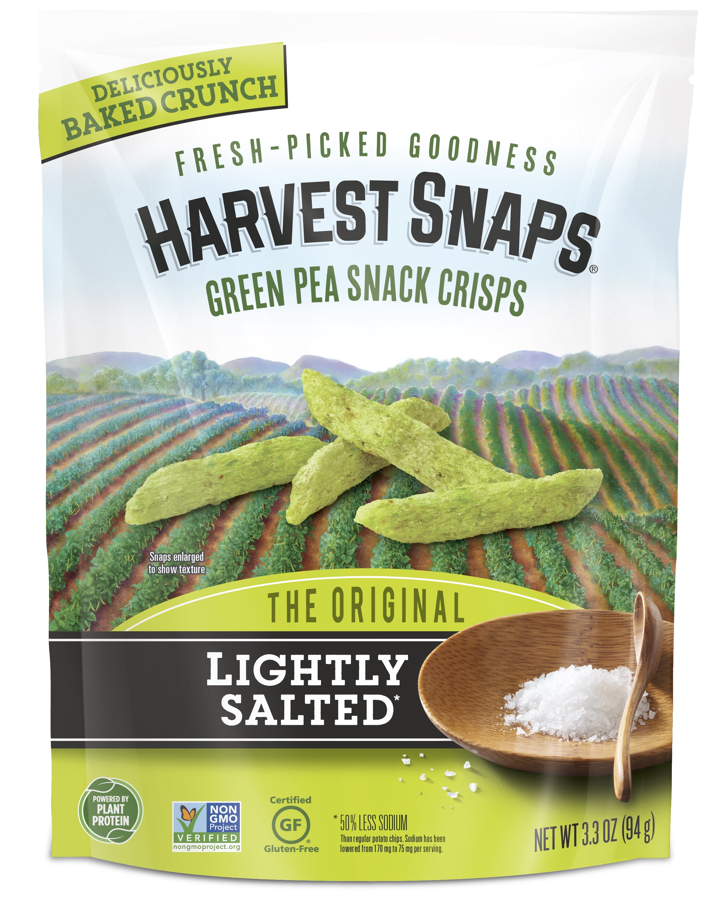 Harvest Snaps Lightly Salted Baked Green Pea Crisps - Gluten-Free Veggie Snack Food, 3.3oz ...