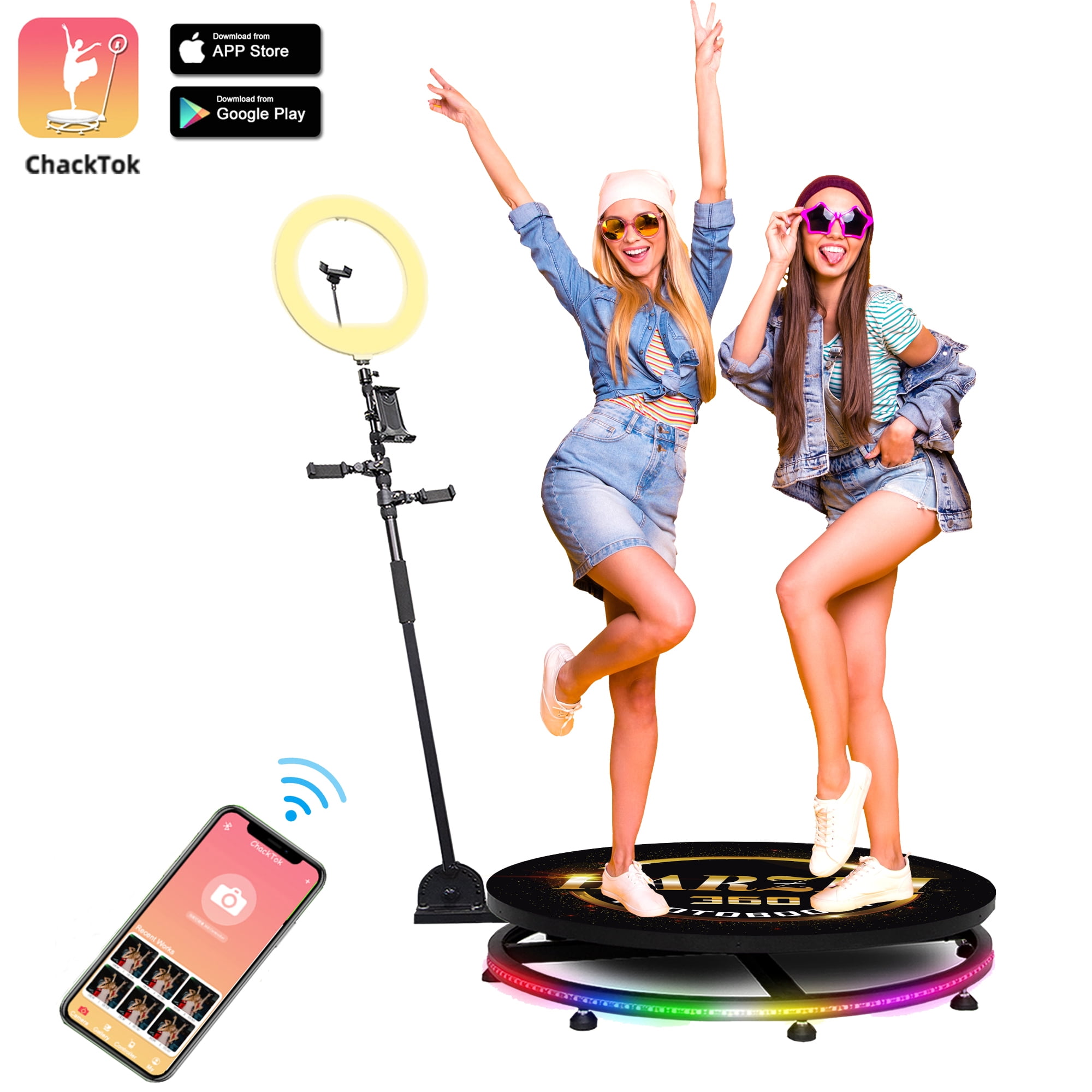HARZHI 360 Photo Booth Camera,App/Remote Control with Selfie Lighting ...