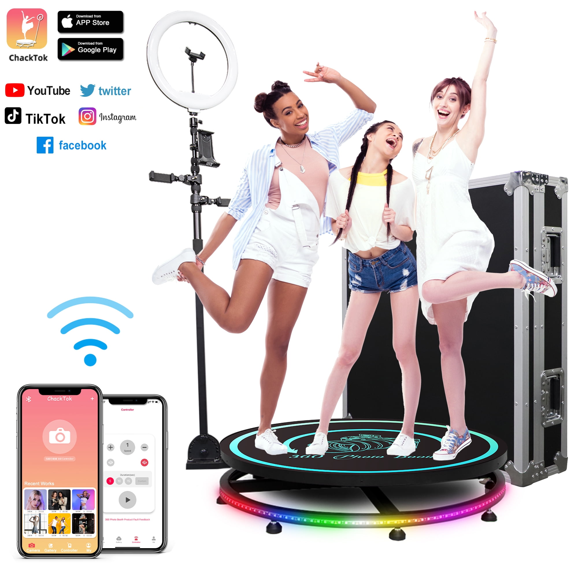 HARZHI 360 Photo Booth Machine APP Remote Control Free LOGO Automatic Spinner Camera 39.4 ...