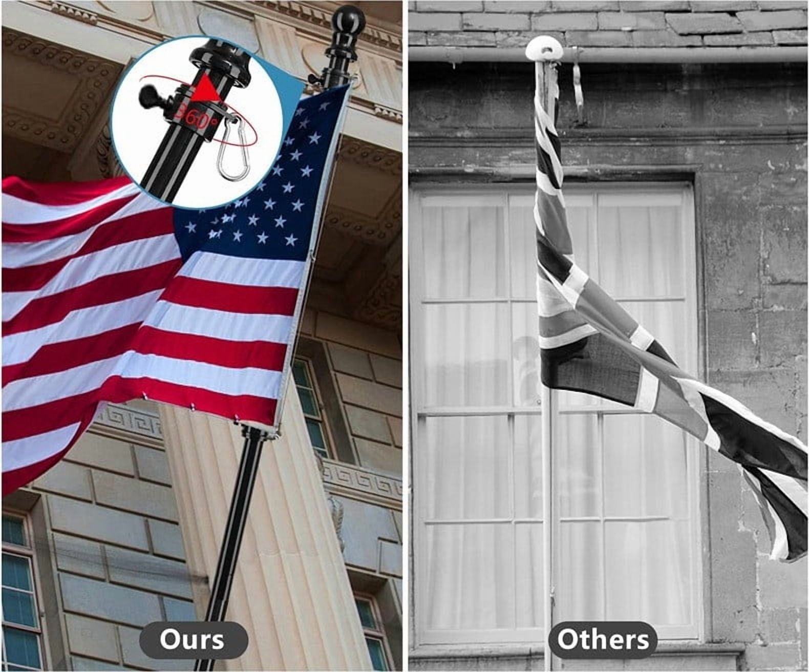 HASACHYL Rotating Wall Mounted Flagpole Splice Assembly 5 6FT Flagpole ...