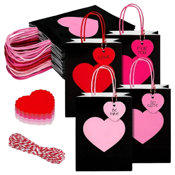 HASACHYL Valentine's Gift Bags, 12-Pack Heart Print Kraft Paper Bags ...