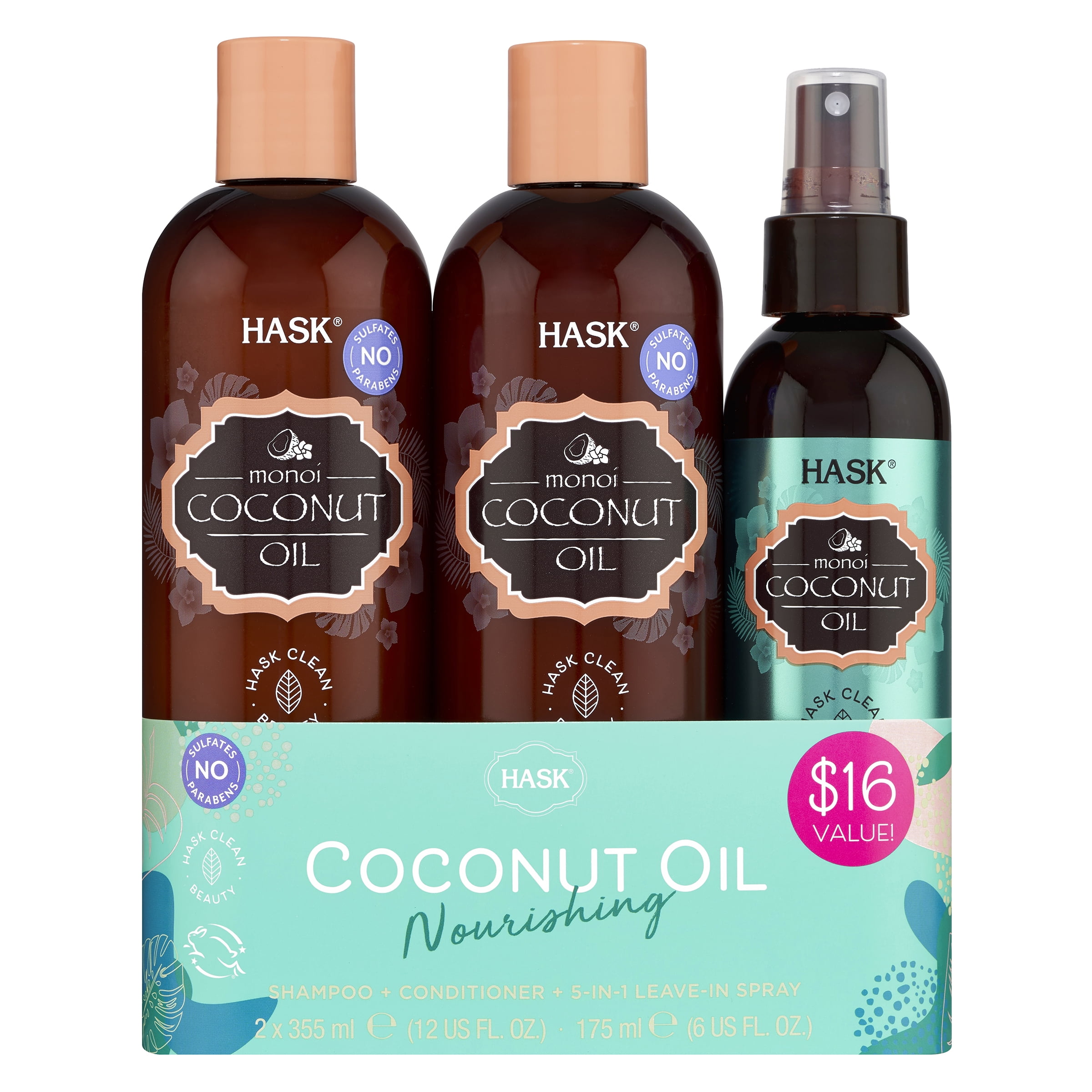 HASK Nourishing Coconut Oil Shampoo, Conditioner, 5-in-1 Leave-in Spray ...