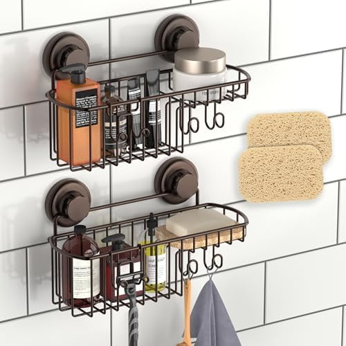 HASKO Shower Caddy Suction Cup, Shower Shelf with Soap Dish and Hooks ...