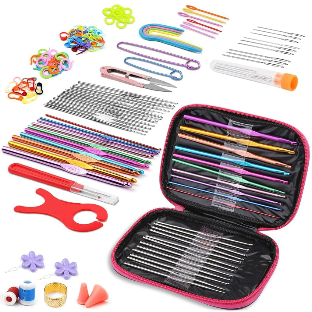 HASTHIP 109Pcs Crochet Hooks Set Crochet Hooks Set with Case Coloured Ergonomic Crochet Hooks ...