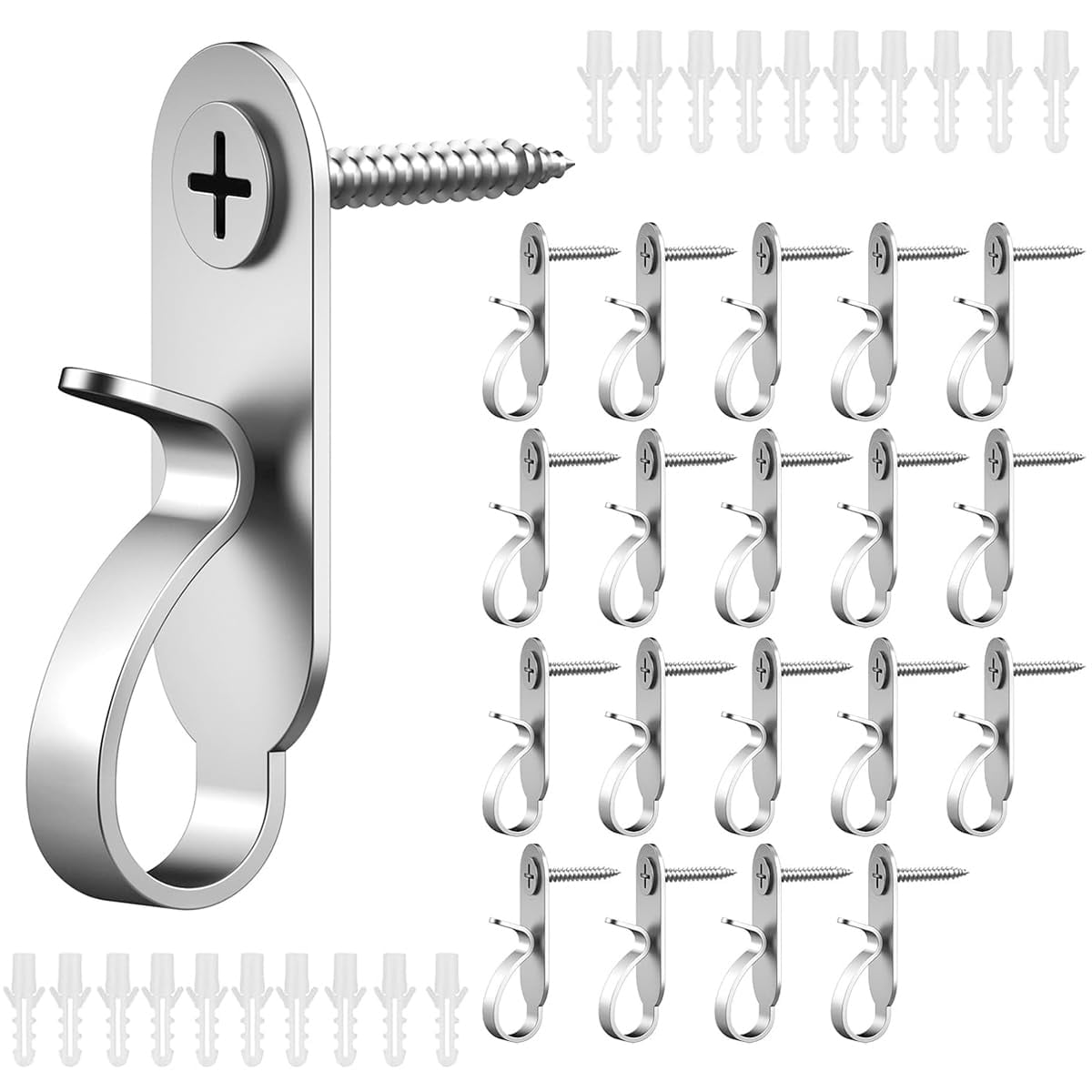 HASTHIP 20Pcs Stainless Steel Wall Hooks Versatile String Light Hangers ...