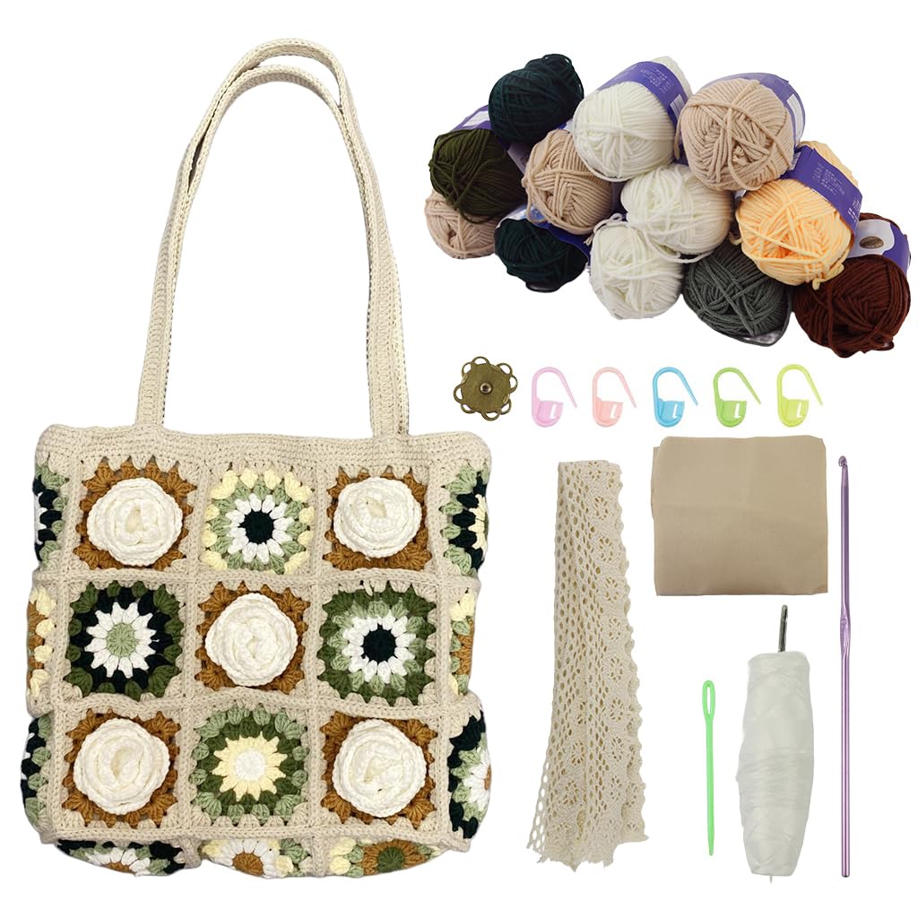 HASTHIP DIY Camellia Crochet Bag Material Kit with Magnetic Buckle ...