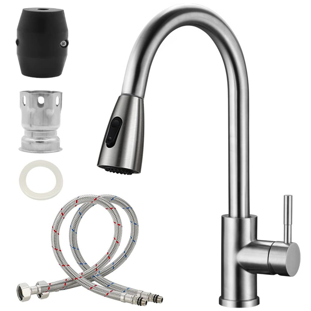 HASTHIP Kitchen Faucet with Pull Down Sprayer Brushed Nickel 304 ...