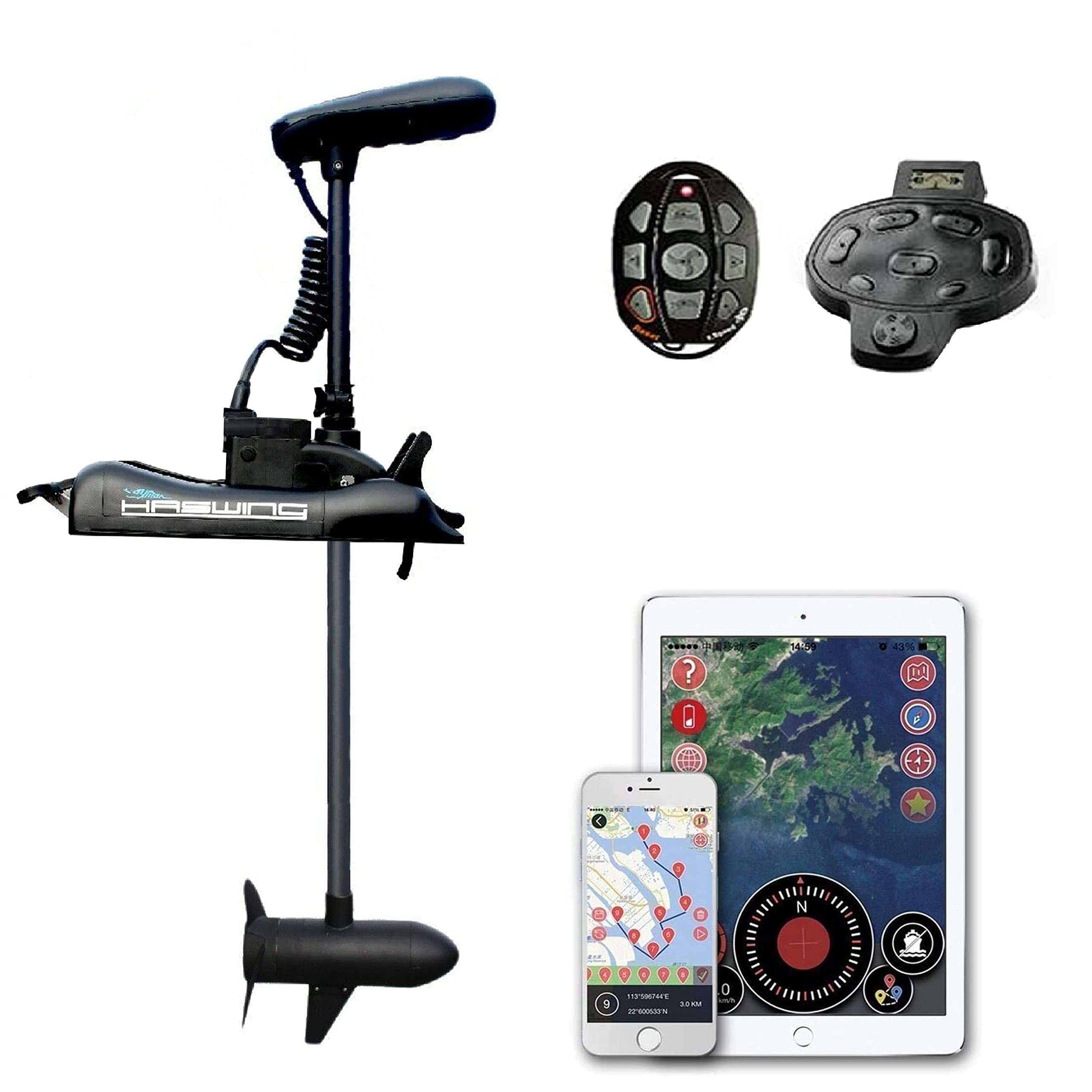 HASWING OUTDOOR Electric Trolling Motor 12V 54" 55lbs Cayman GPS Anchor ...