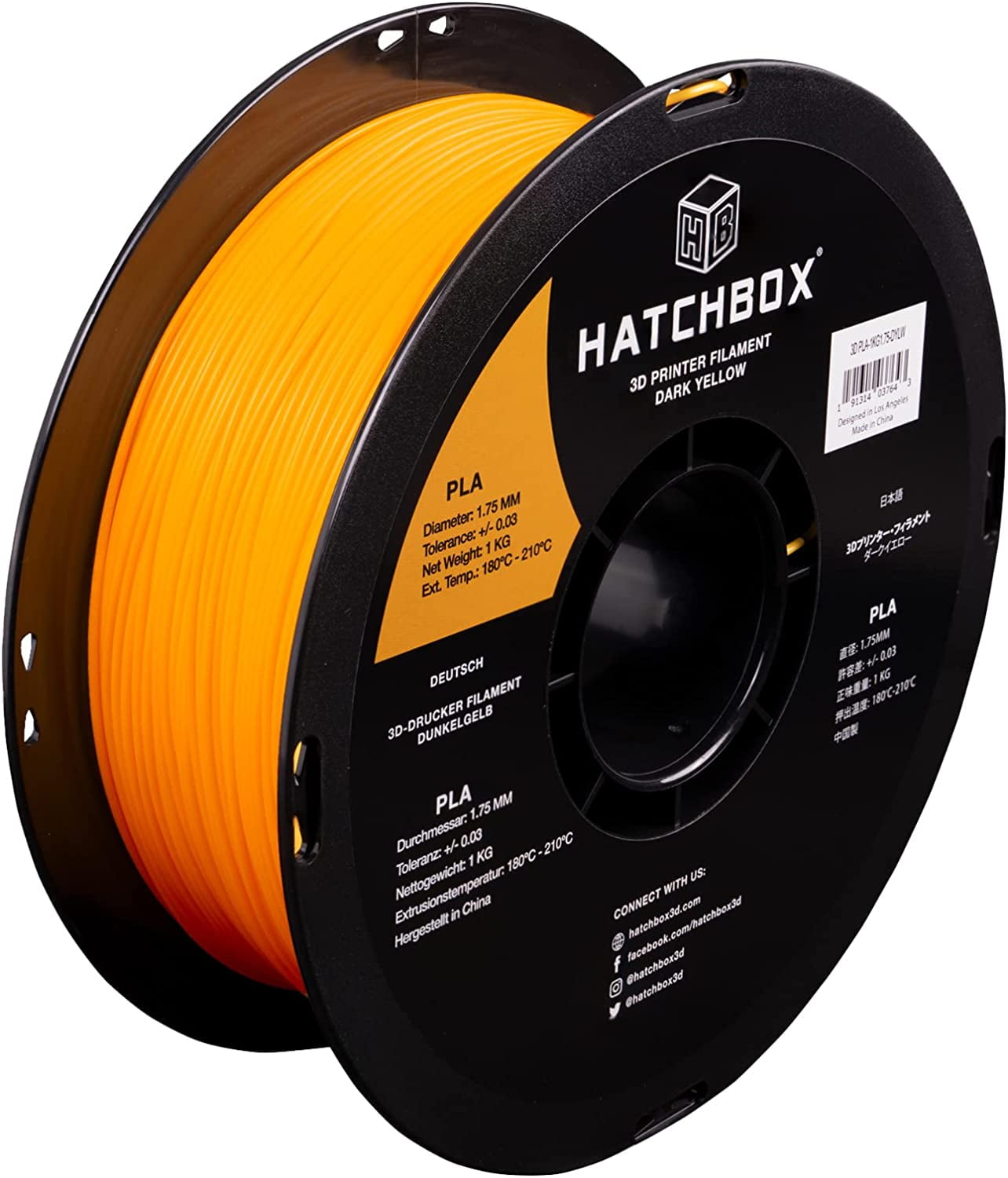 Hatchbox PLA 3D Printer Filaments for 3D Printers, Dark Yellow, 1 KG ...