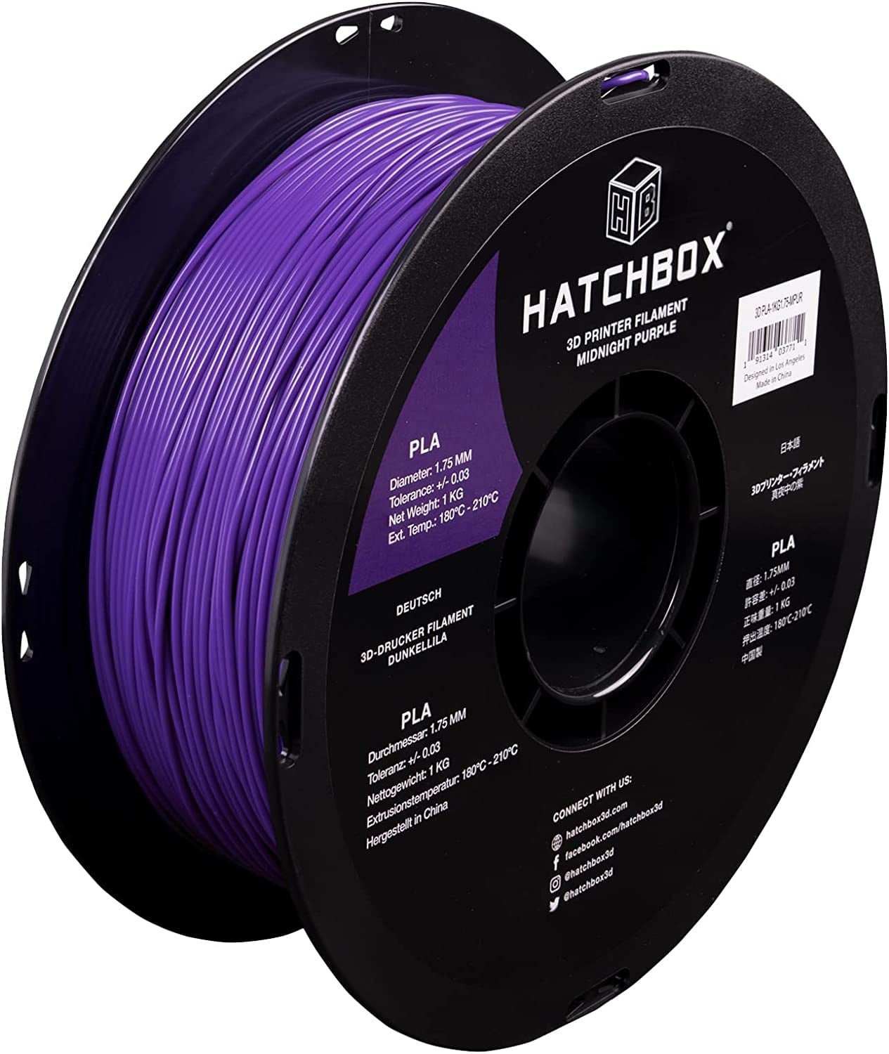 HATCHBOX 1.75mm Midnight Purple PLA 3D Printer Filament, 1 KG Spool ...