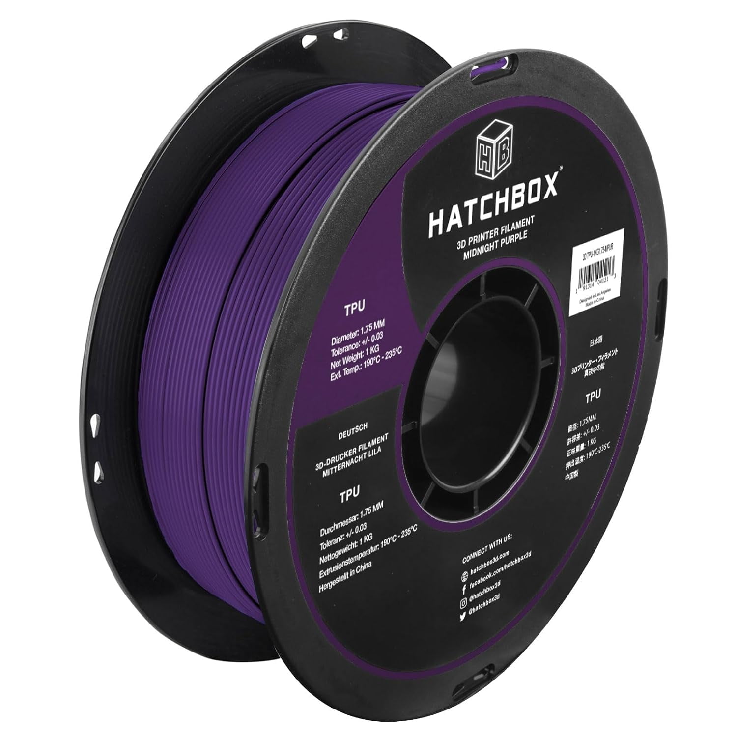 HATCHBOX 1.75mm Midnight Purple TPU 3D Printer Filament Shore 95A, 1 KG ...