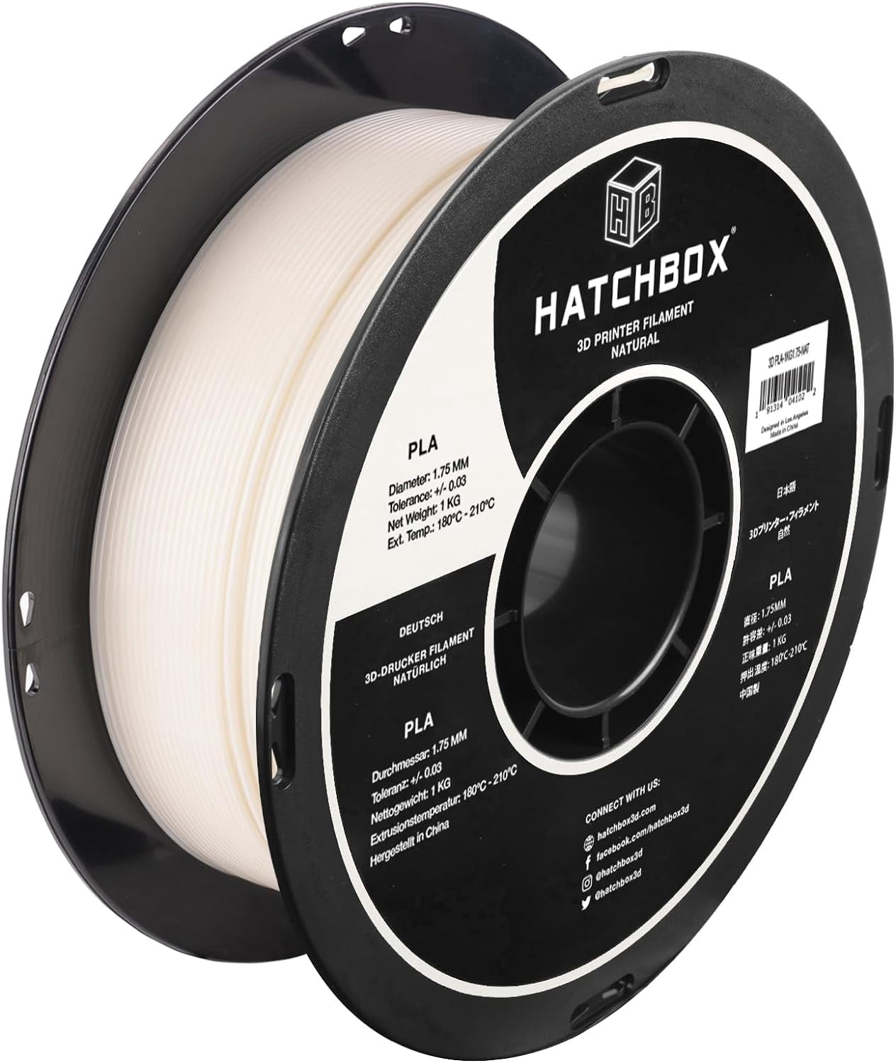 HATCHBOX 1.75mm Natural PLA 3D Printer Filament, 1 KG Spool ...