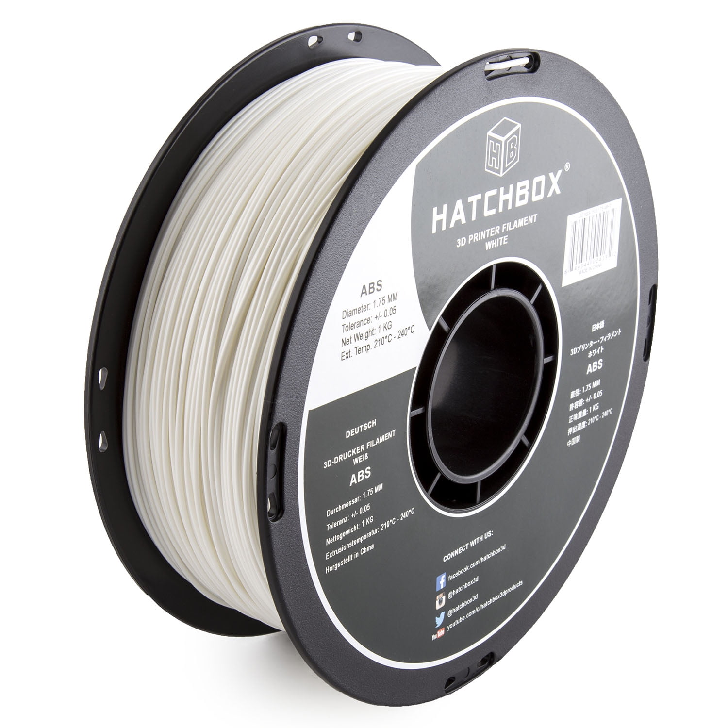 HATCHBOX 3D ABS-1KG1.75-WHT ABS 3D Printer Filament, Dimensional ...