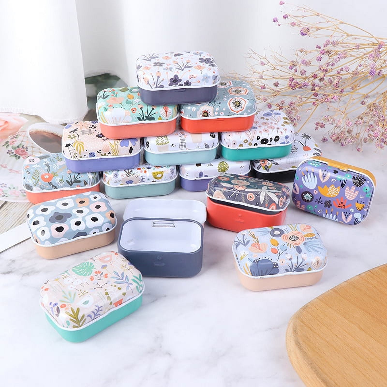 HATISS Mini Flower Tin Trinket Coin Box Jewelry Storage Case Tinplate ...