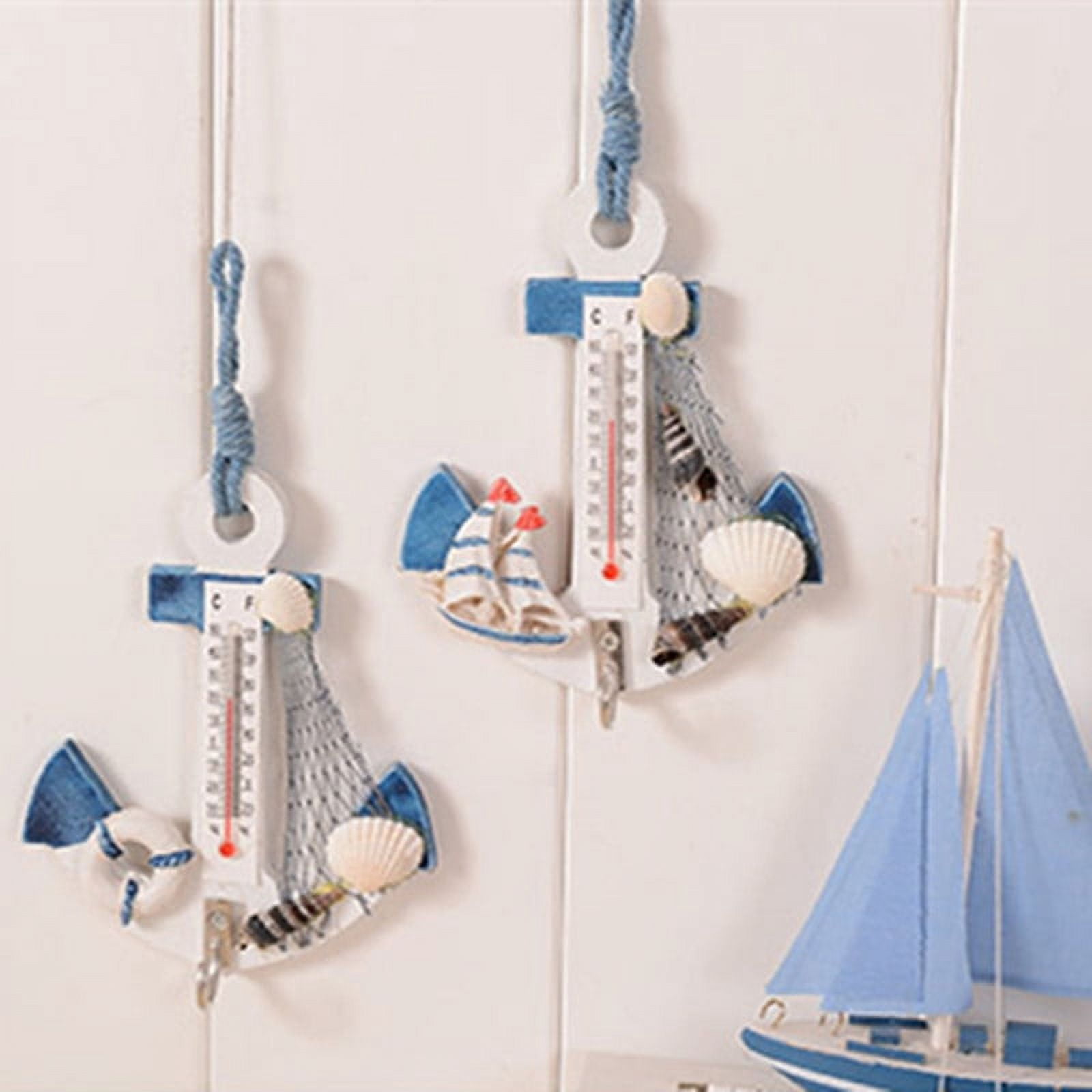 HATISS Wood Anchor Thermometer Crafts Art Wall Hanging Hook Meter Gauge ...