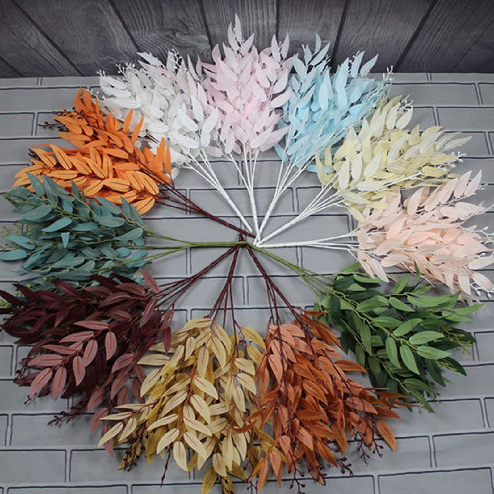 HATISS artificial leaves bouquet fake willow wedding backdrop faux ...
