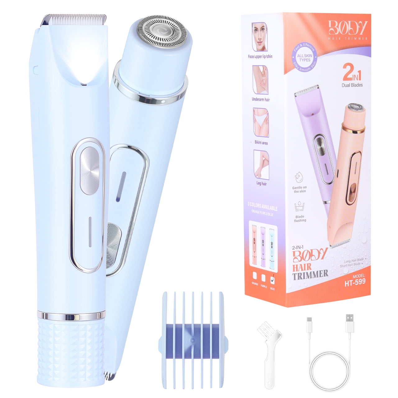 HATTEKER 2-in-1 Women's Trimmer & Lady Shaver, Dual-Head Design ...