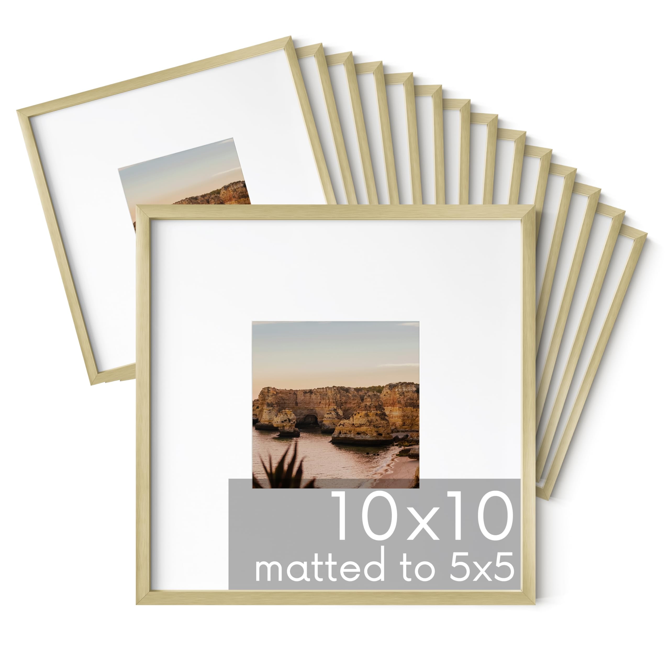 HAUS AND HUES 10x10 Gold Metal Picture Frame Matted to 5x5 - Features ...