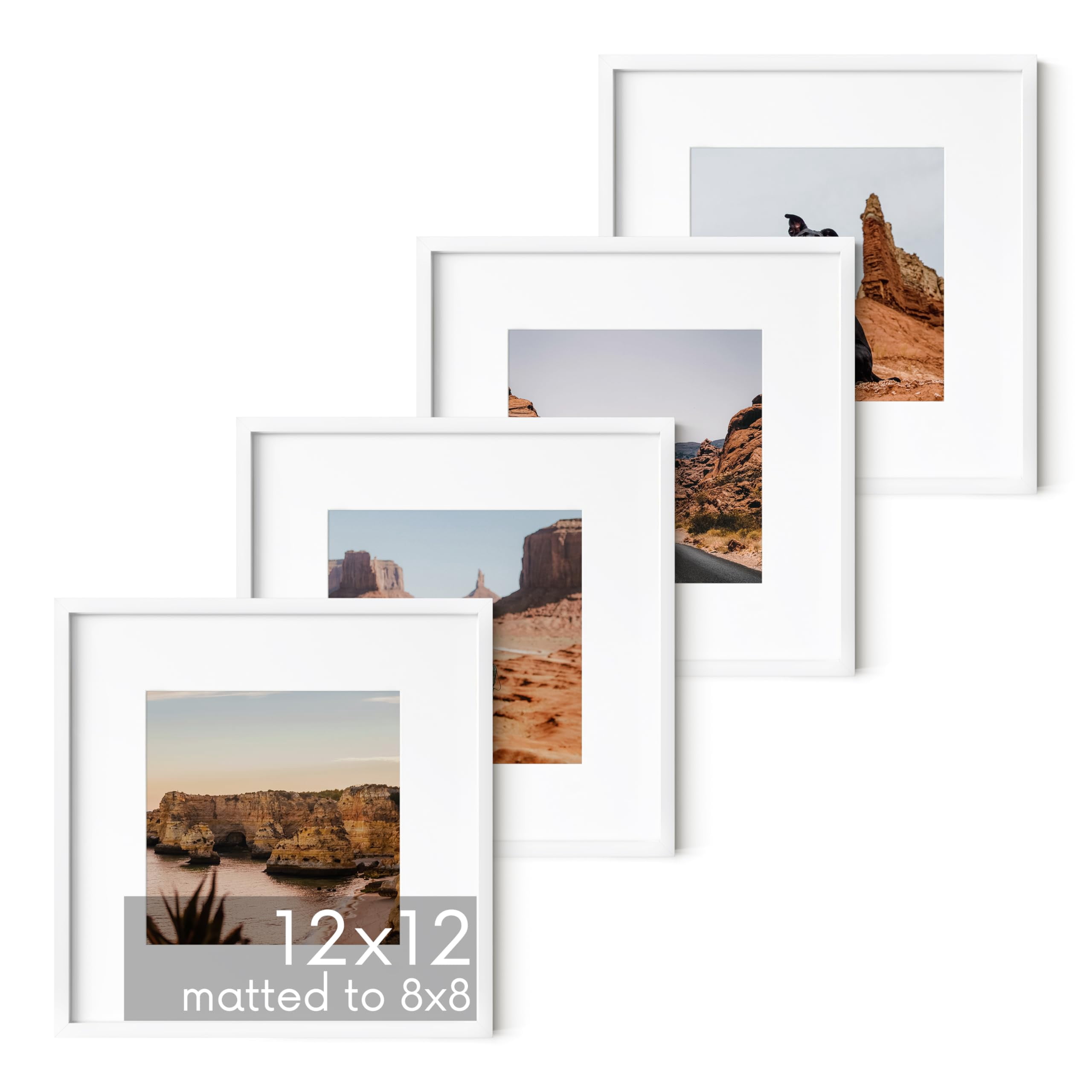 HAUS AND HUES 12x12 White Metal Picture Frames Matted to 8x8- Features ...