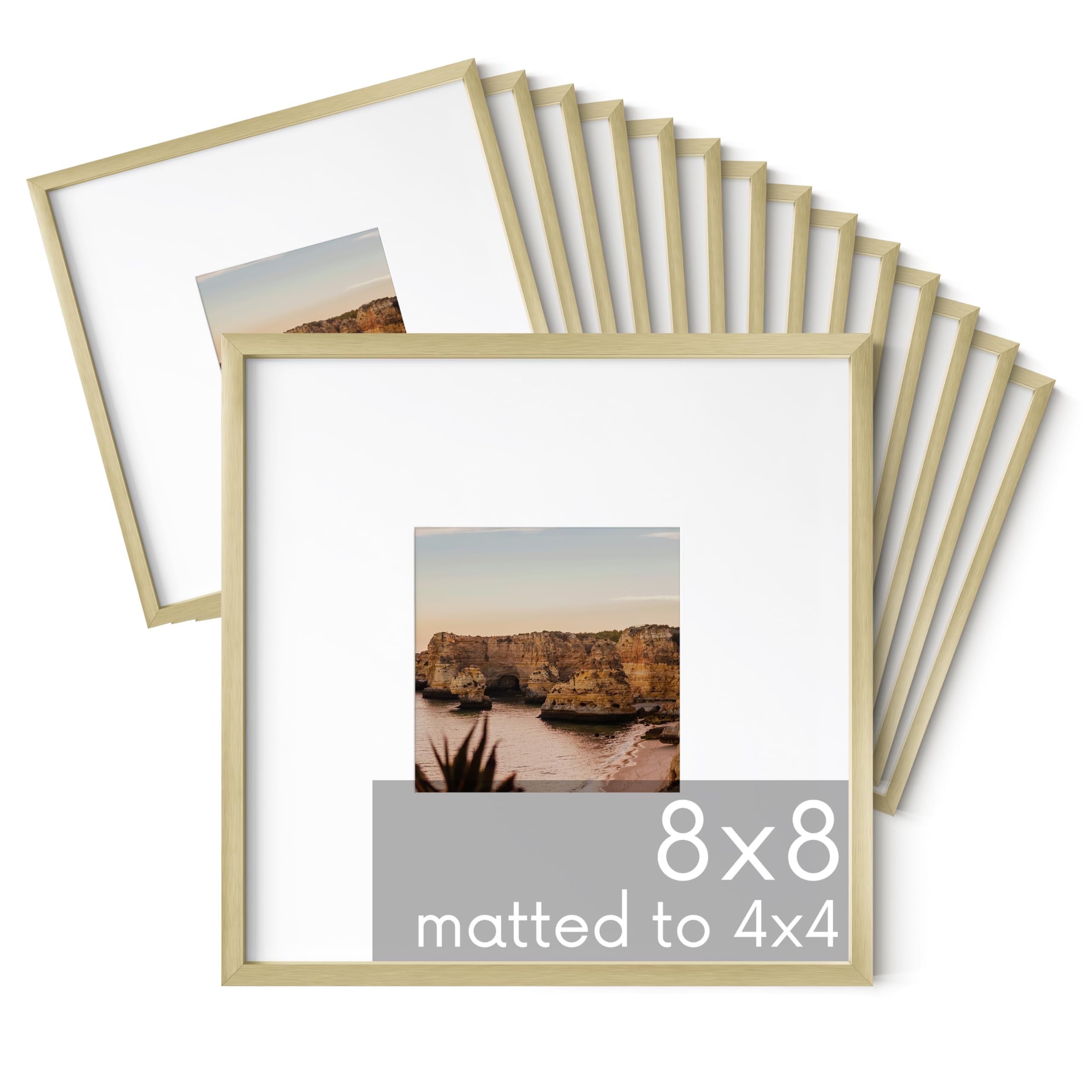 HAUS AND HUES 8x8 Gold Metal Picture Frame Matted to 4x4 - Features ...