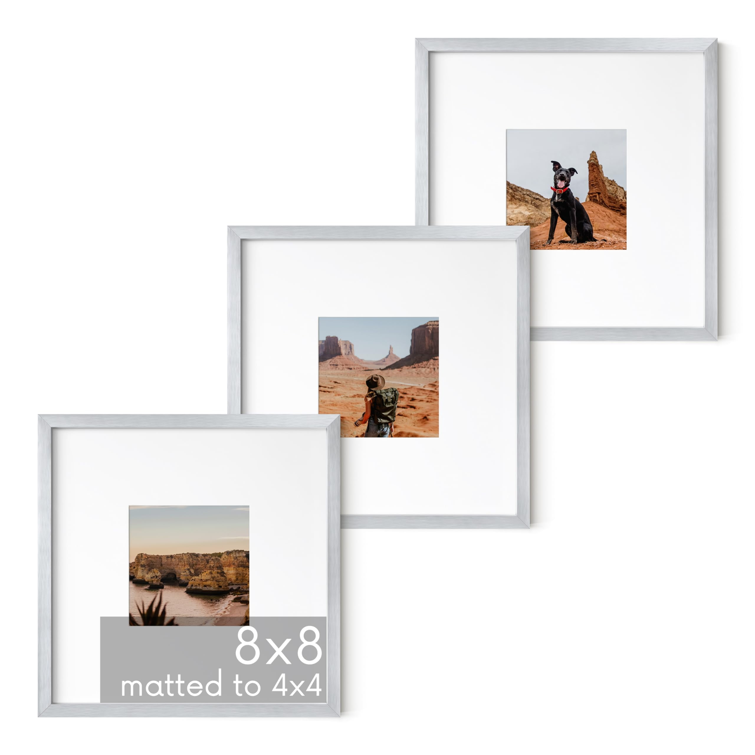 HAUS AND HUES 8x8 Silver Metal Picture Frame Matted to 4x4 - Features ...