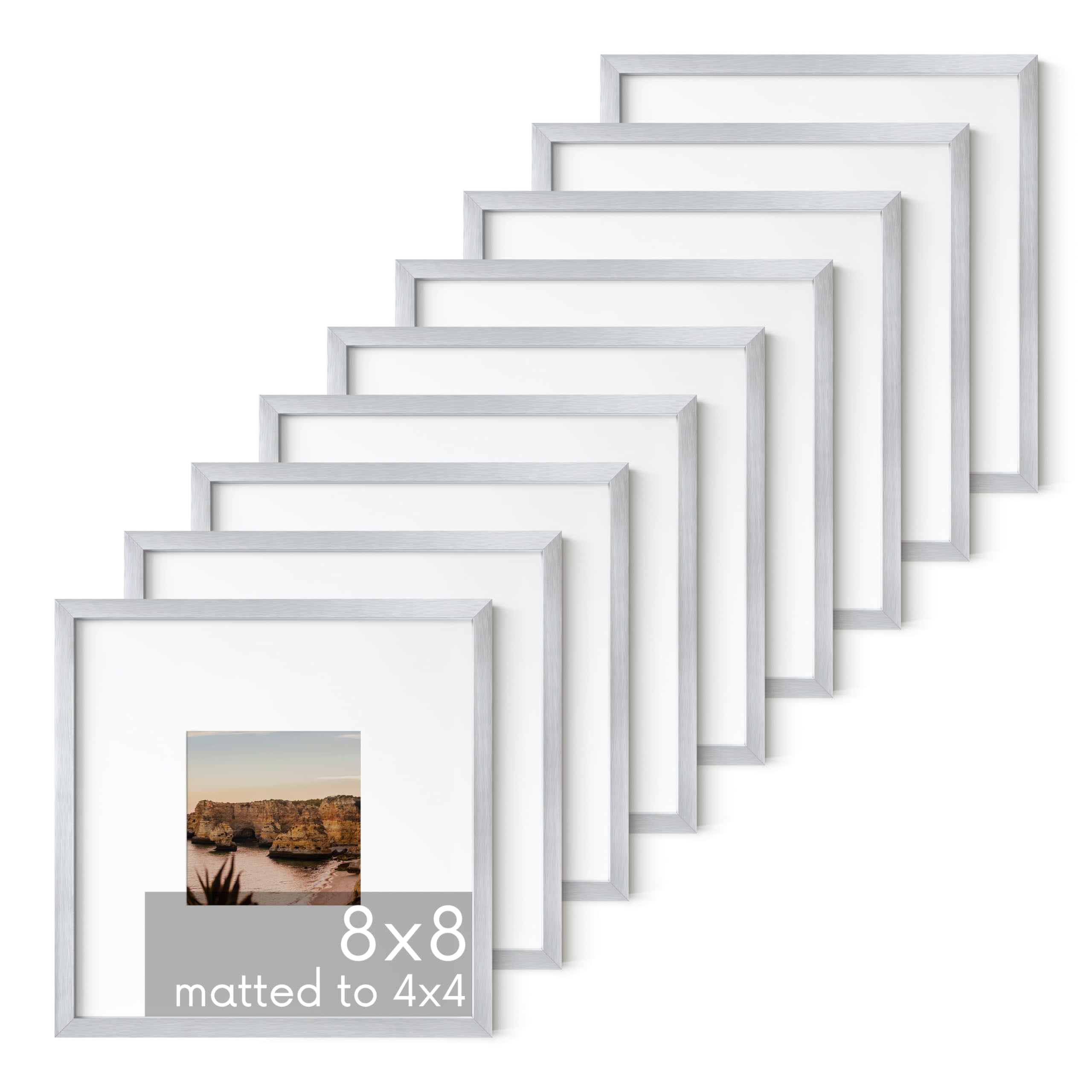 HAUS AND HUES 8x8 Silver Metal Picture Frame Matted to 4x4 - Features ...