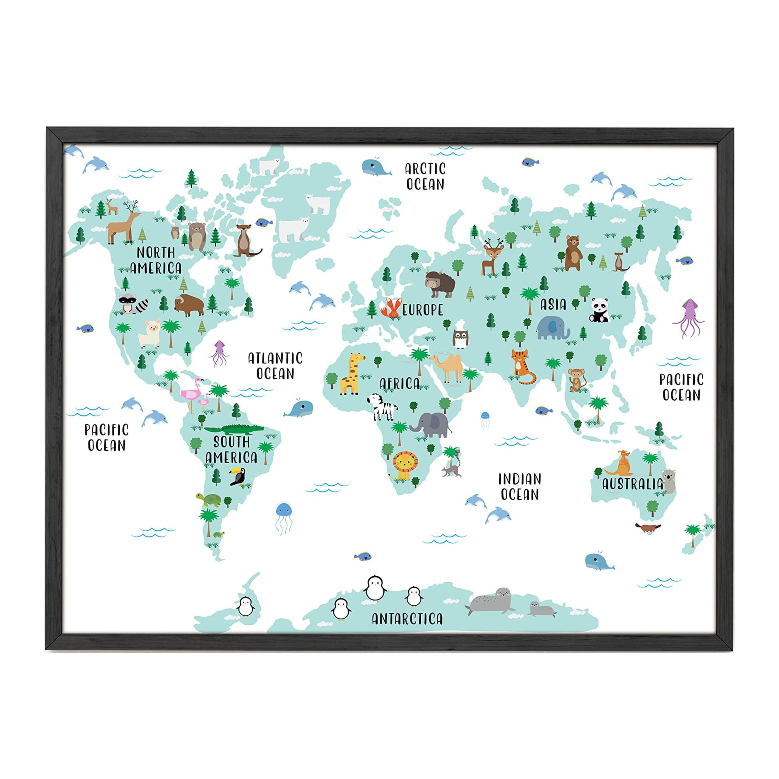 HAUS AND HUES Animal World Map Art Print Individual - 12"x16" - Walmart.com