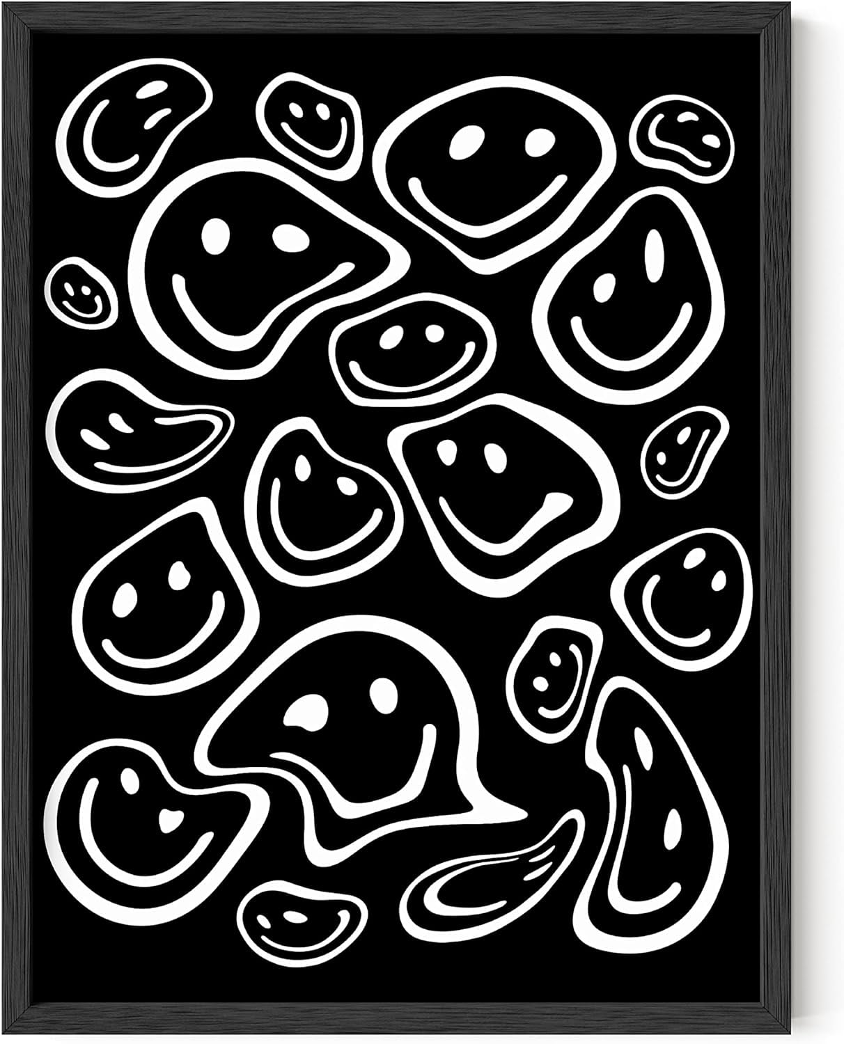 HAUS AND HUES Black and White Wall Art - Edgy Wall Decor Smiley Face ...
