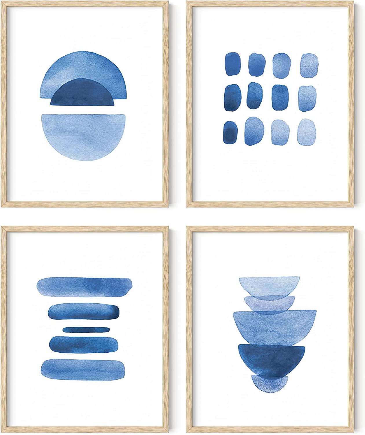 HAUS AND HUES Blue Wall Art Set of 4 - Navy Blue Wall Art, Navy Wall Decor, Geometric Wall Art ...