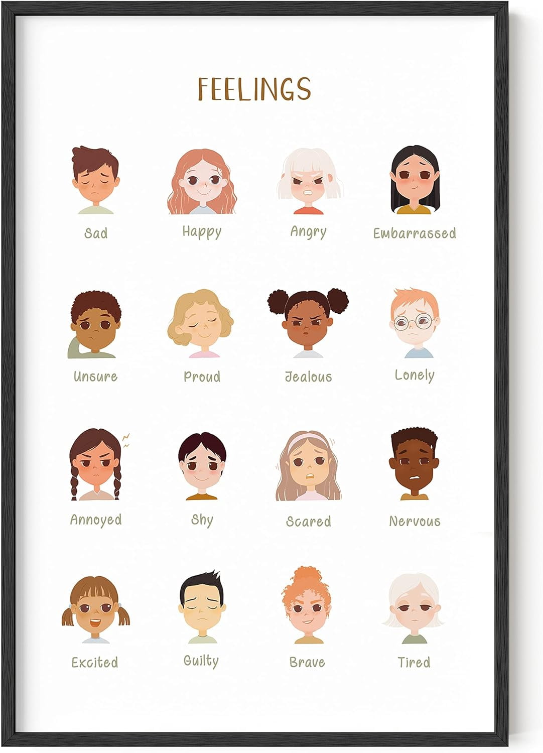 HAUS AND HUES Feelings Chart For Kids – Mental Health Wall Art ...