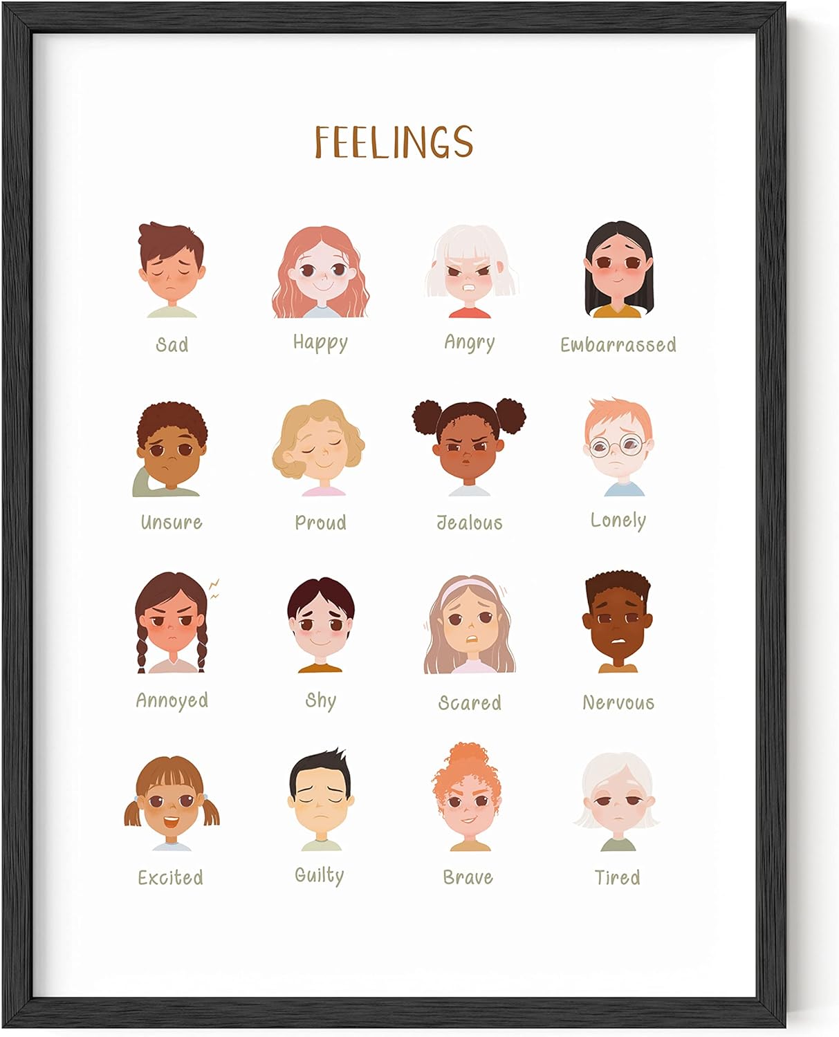 HAUS AND HUES Feelings Chart For Kids – Mental Health Wall Art ...