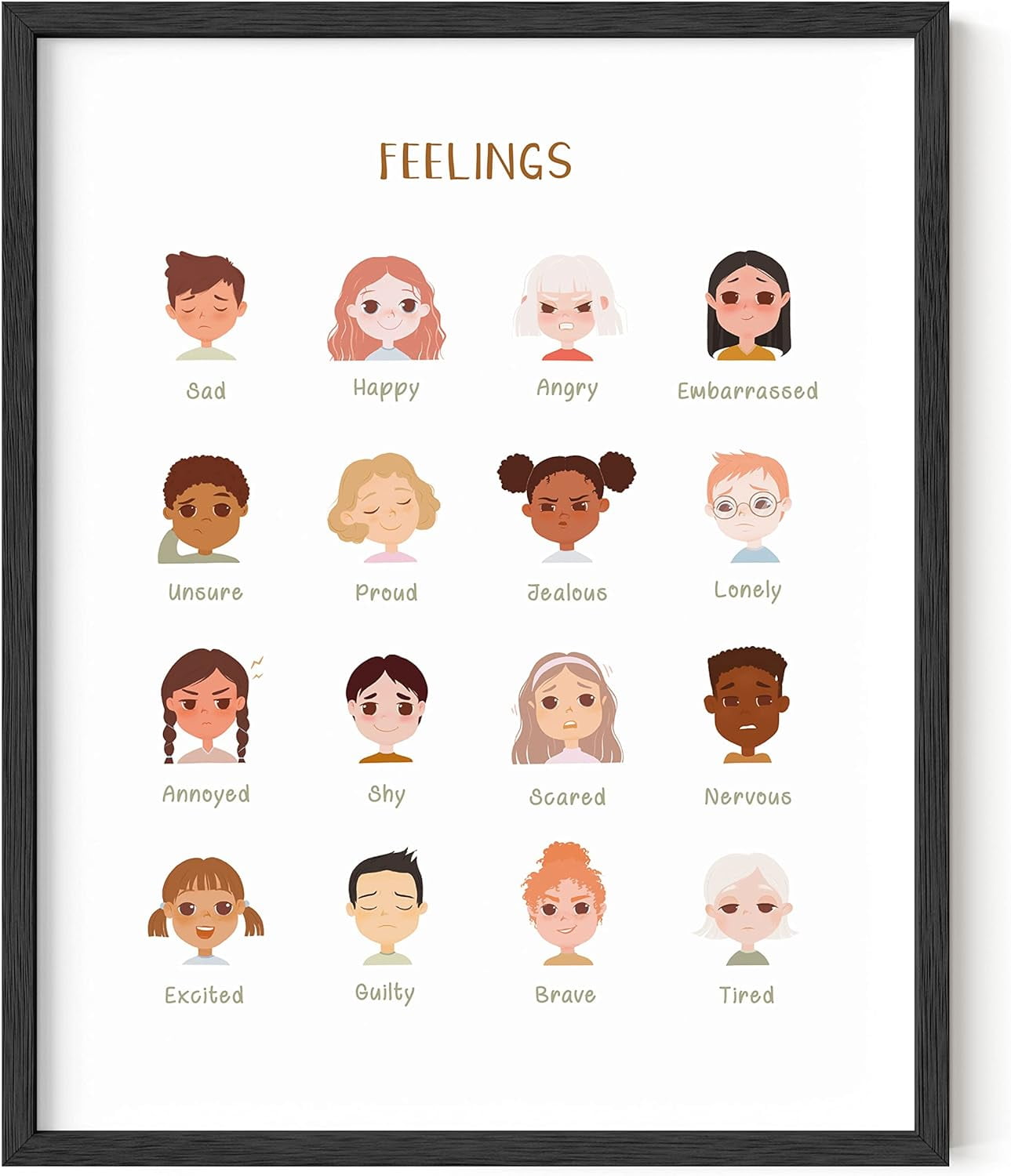 HAUS AND HUES Feelings Chart For Kids – Mental Health Wall Art ...