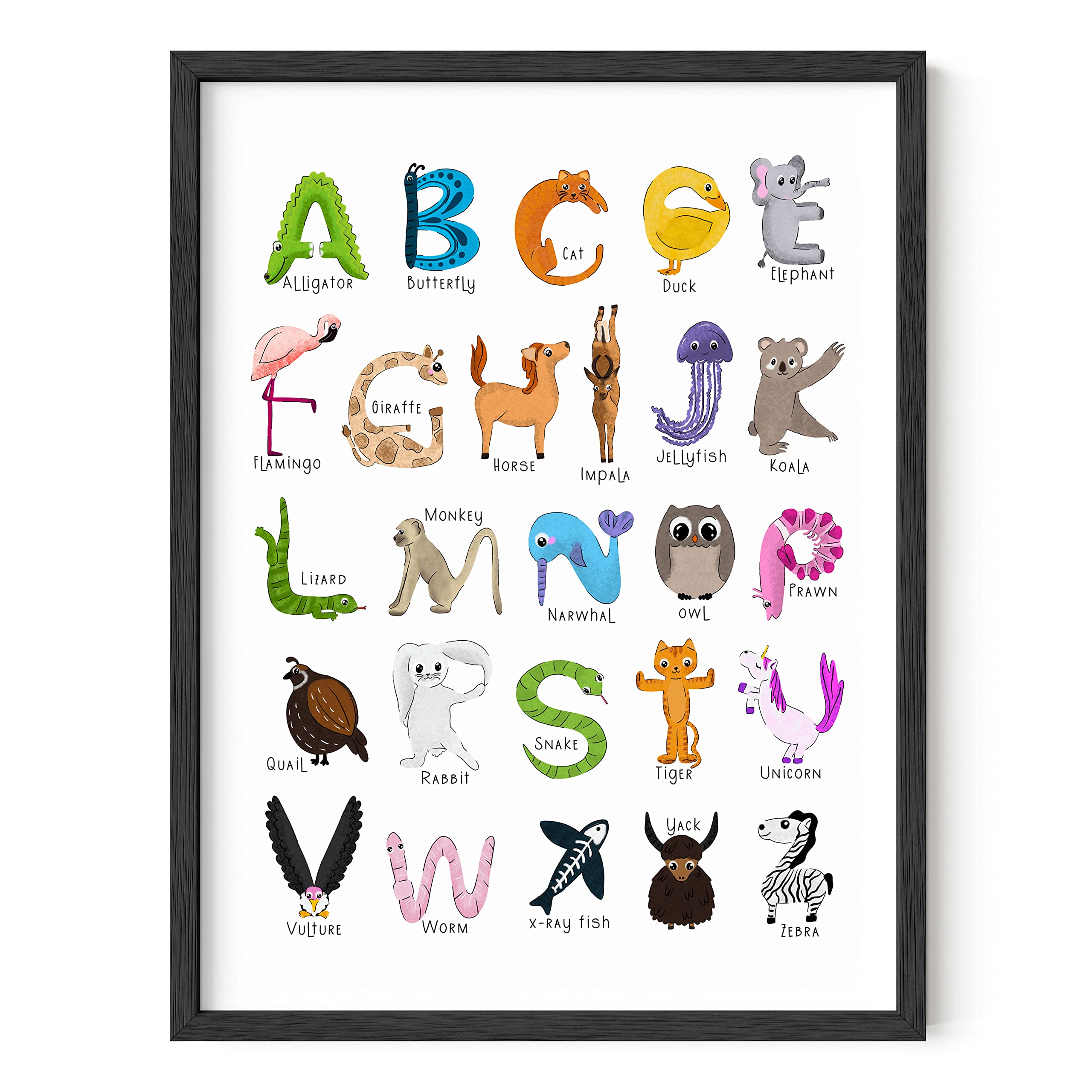 HAUS AND HUES Kids Alphabet Art Print - 12"x16" - Framed Black ...