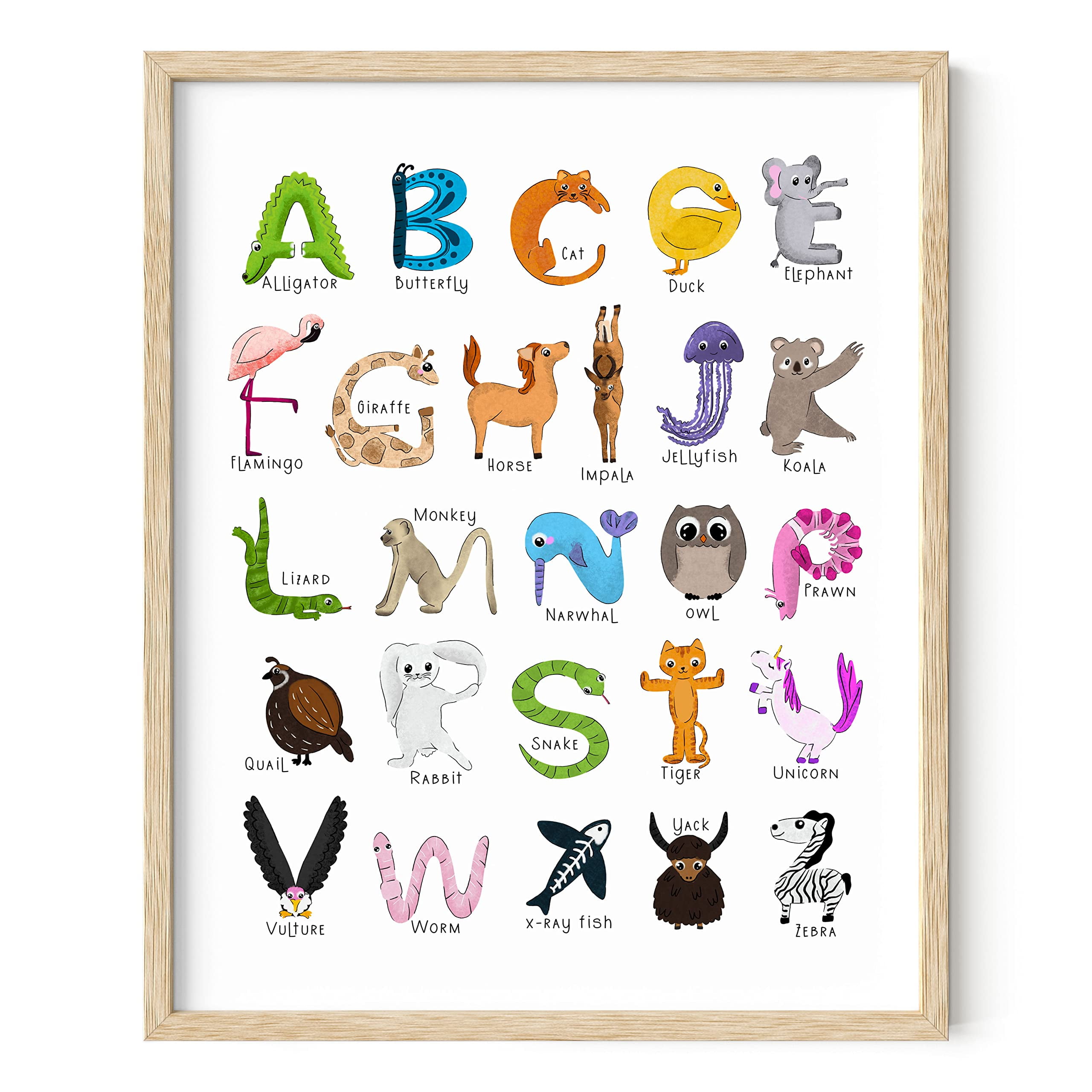 HAUS AND HUES Kids Alphabet Art Print - 16"x20" - Framed Beige ...