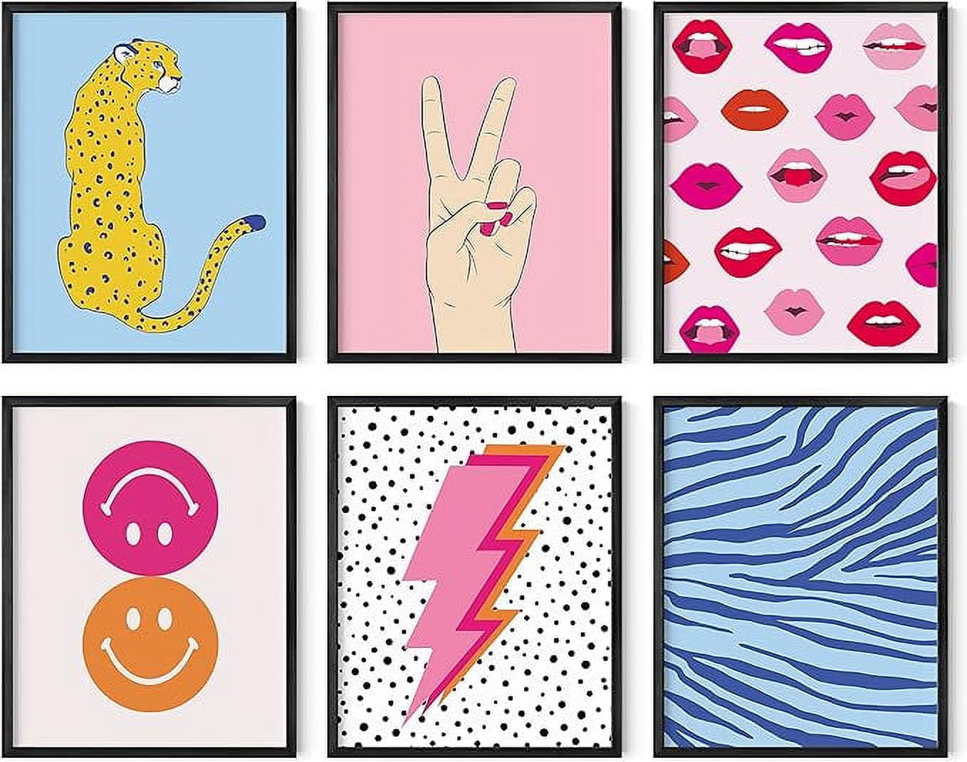 HAUS AND HUES Preppy Pictures for Wall - Set of 6 Pink Posters for Room ...